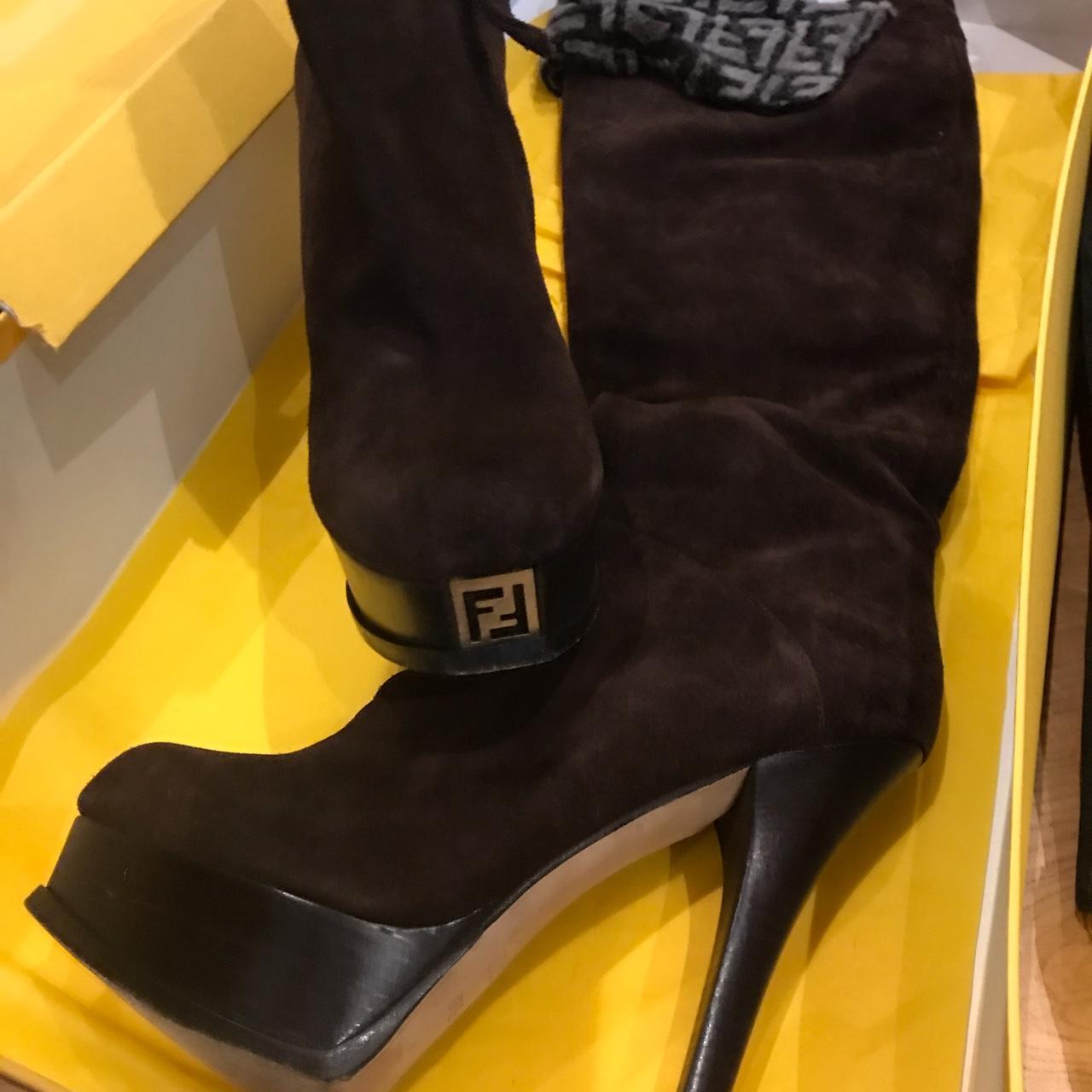 #Fendi brown boots size 40 suede with logo detail... - Depop