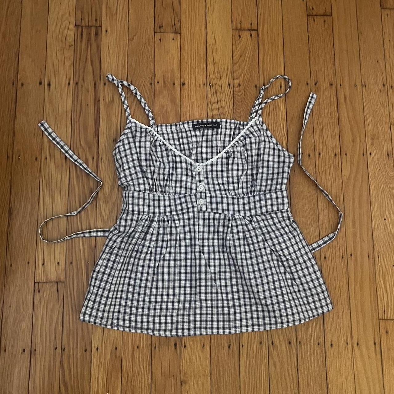 blue and white brandy checker top! brand new. - Depop