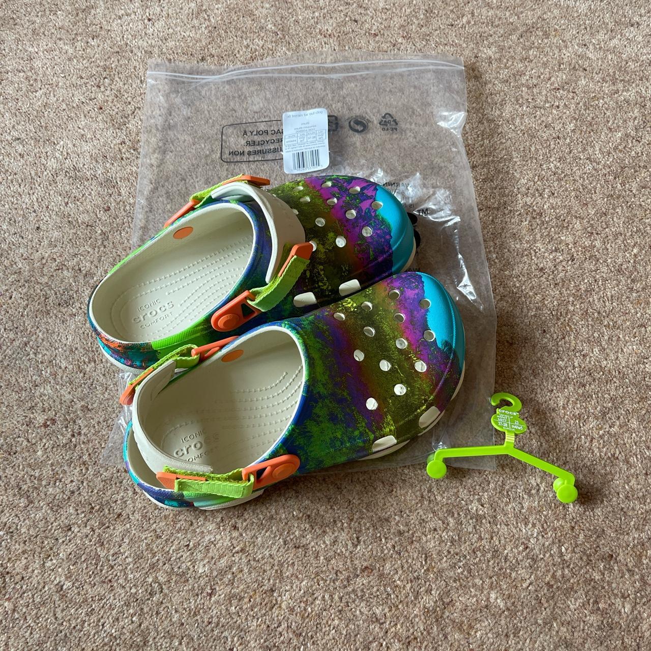 Crocs multi coloured all terrain far out rubber clog... - Depop
