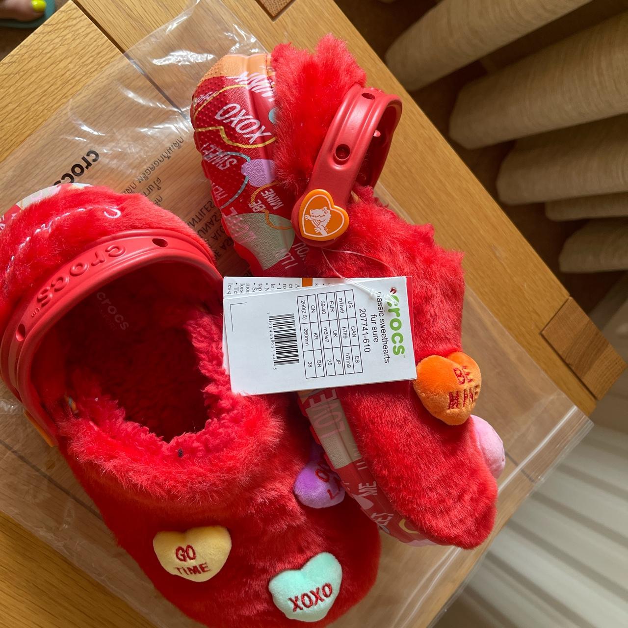 Crocs rare classic sweethearts fur sure red crocs... - Depop