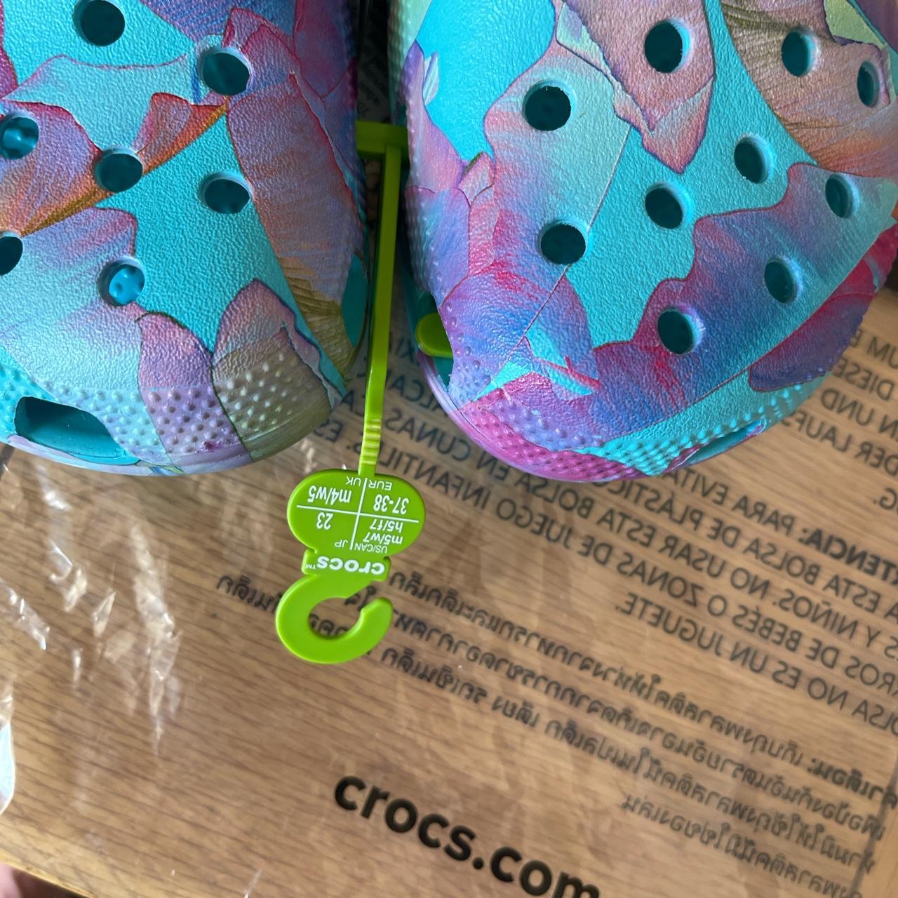 Crocs blue classic palm tree print rubber clogs... - Depop