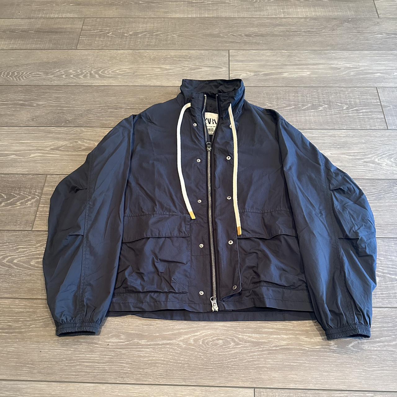Navy blue Zara lightweight relaxed fit windbreaker... | Depop