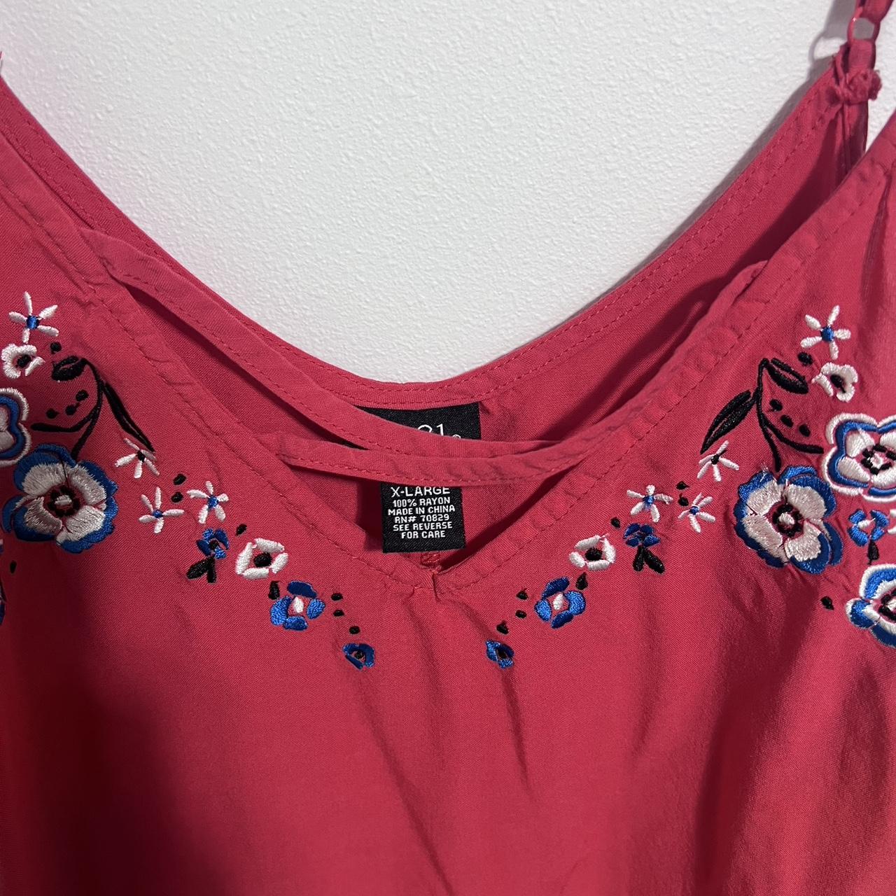 Redish pink floral embroidered mini dress -bought... | Depop