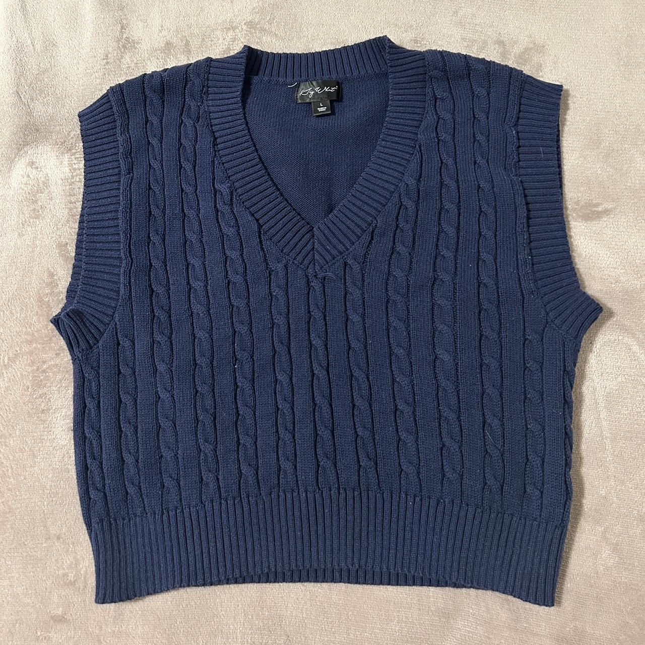 Navy blue sweater vest Size large but fits a range... - Depop