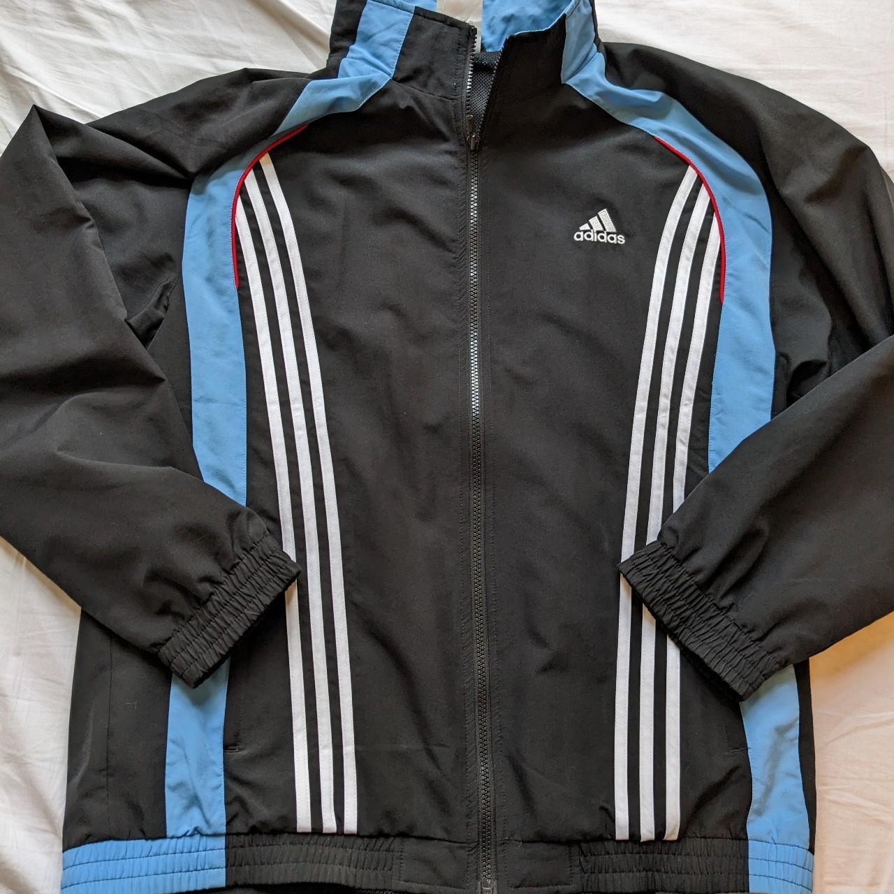 Vintage Adidas Track Jacket Blue and Black Size... - Depop