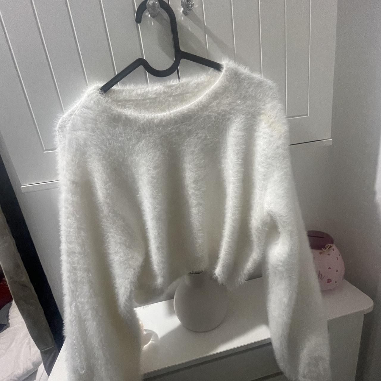 Zara, White fluffy jumper #fluffyjumper - Depop