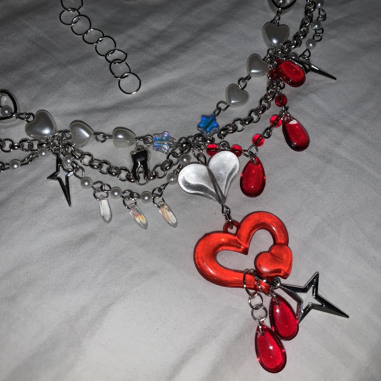 bleeding neck heart necklace made with red agate,... - Depop