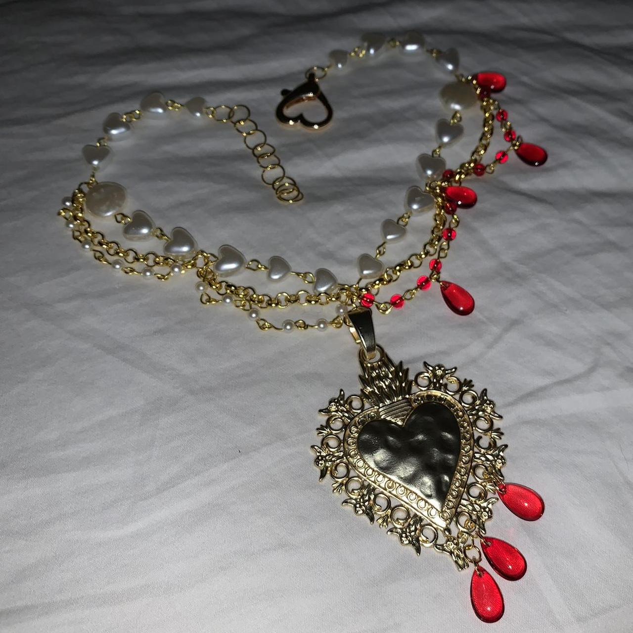 bleeding neck gothic catholic heart necklace made... - Depop