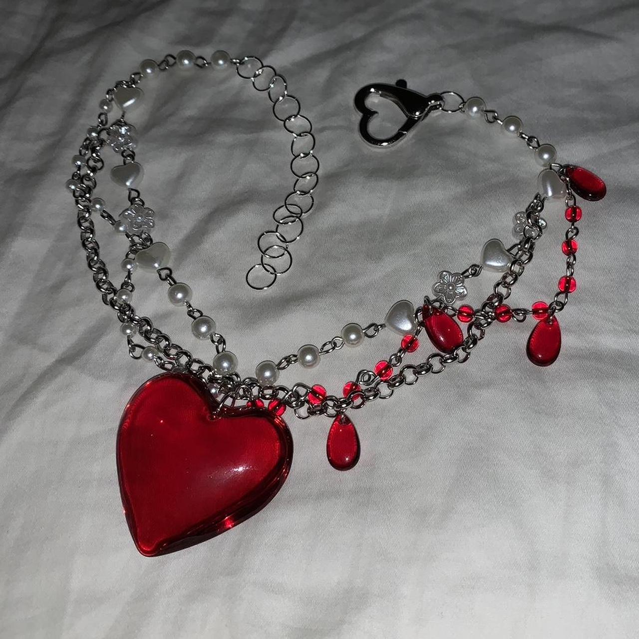 bleeding neck gothic necklace made with red agate,... - Depop