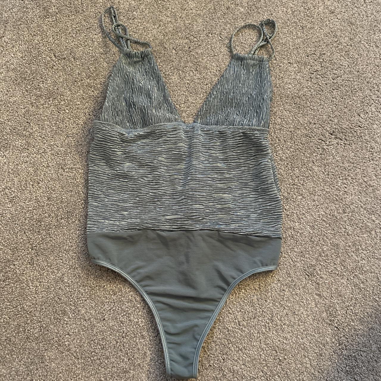 UO Slate Blue textured body suit, low back, double... - Depop
