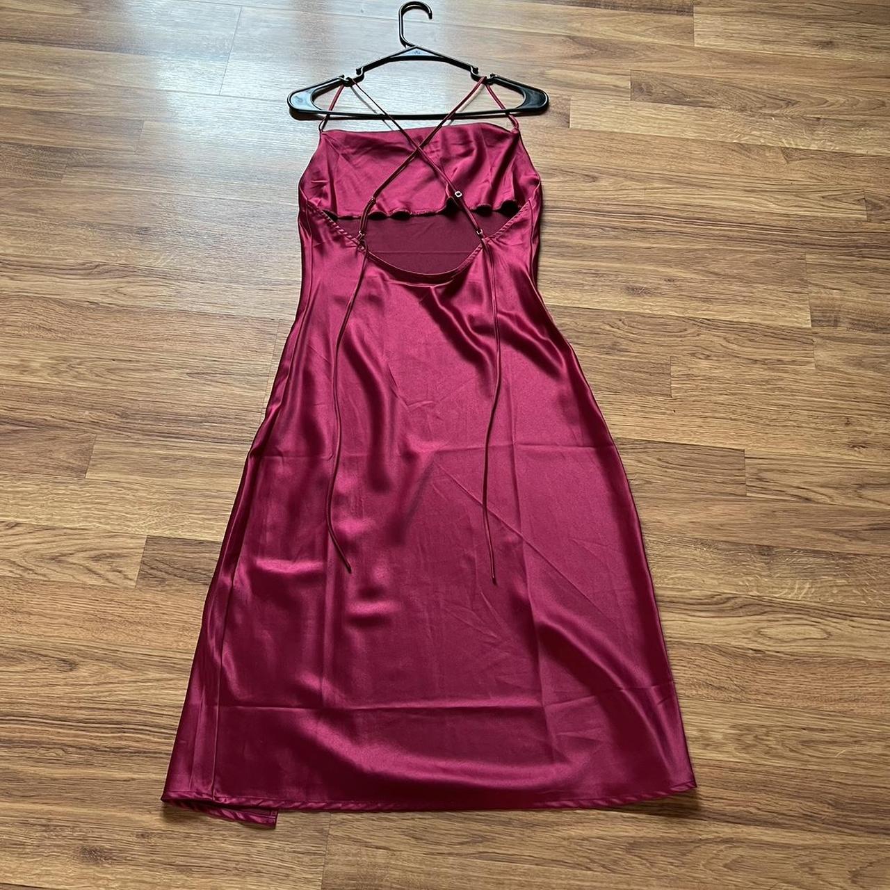 Red wine/maroon satin slip dress. Midi sized with... - Depop