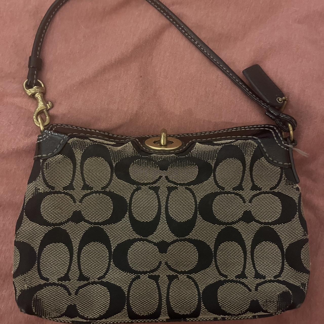 Vintage mini coach monogram purse with a gold metal... - Depop