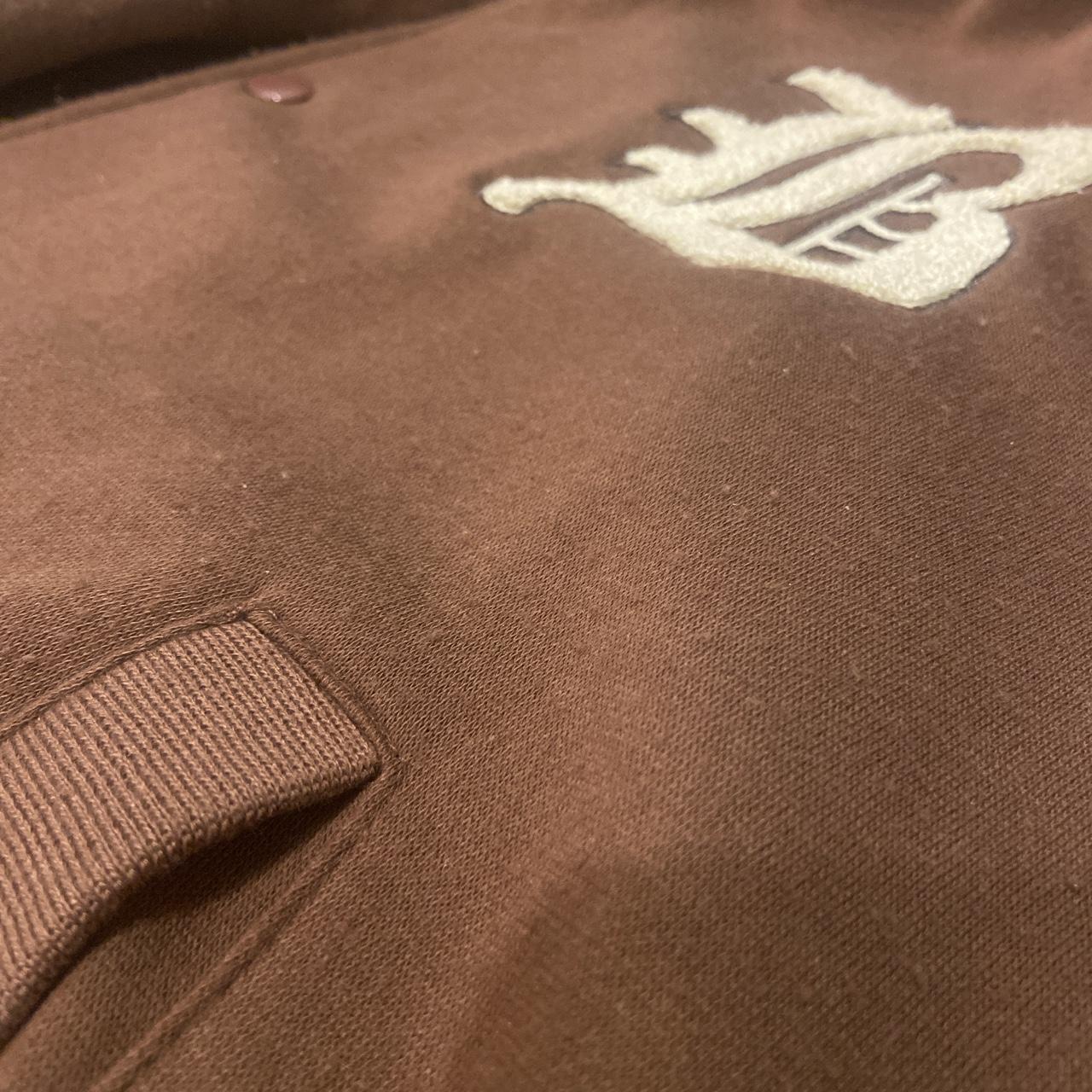 Bluenotes Brown and Beige Letterman/Varsity Jacket.... - Depop