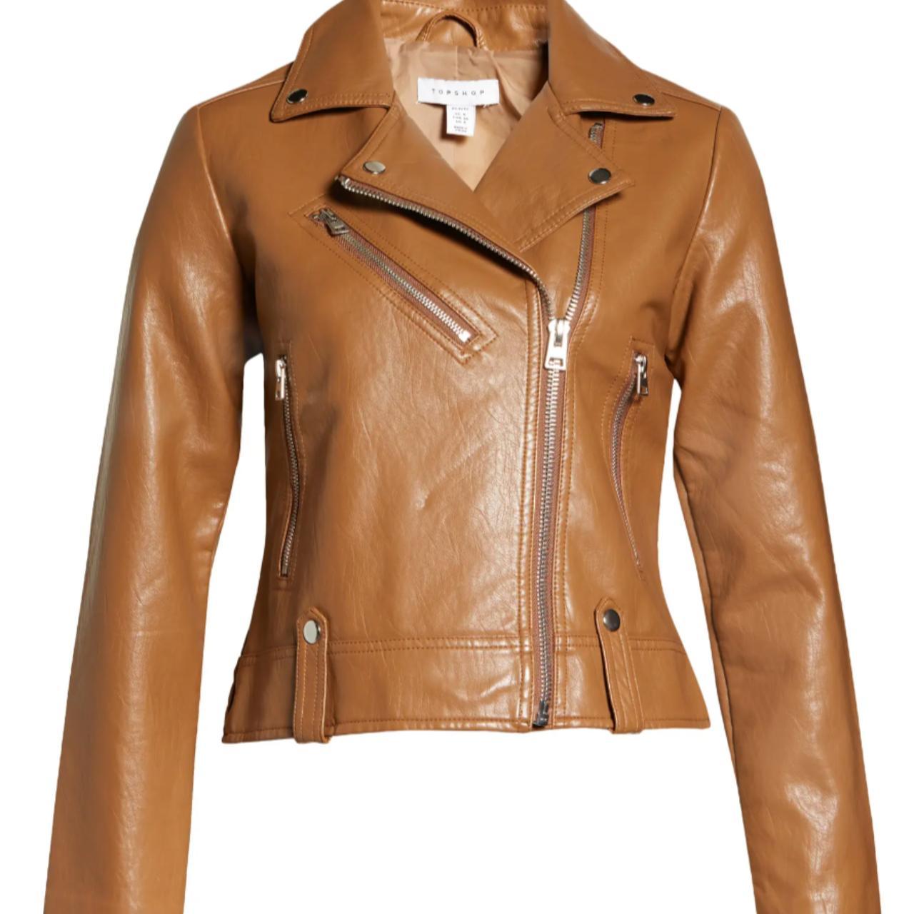 Topshop Faux Leather Biker Jacket. Super cute camel... - Depop