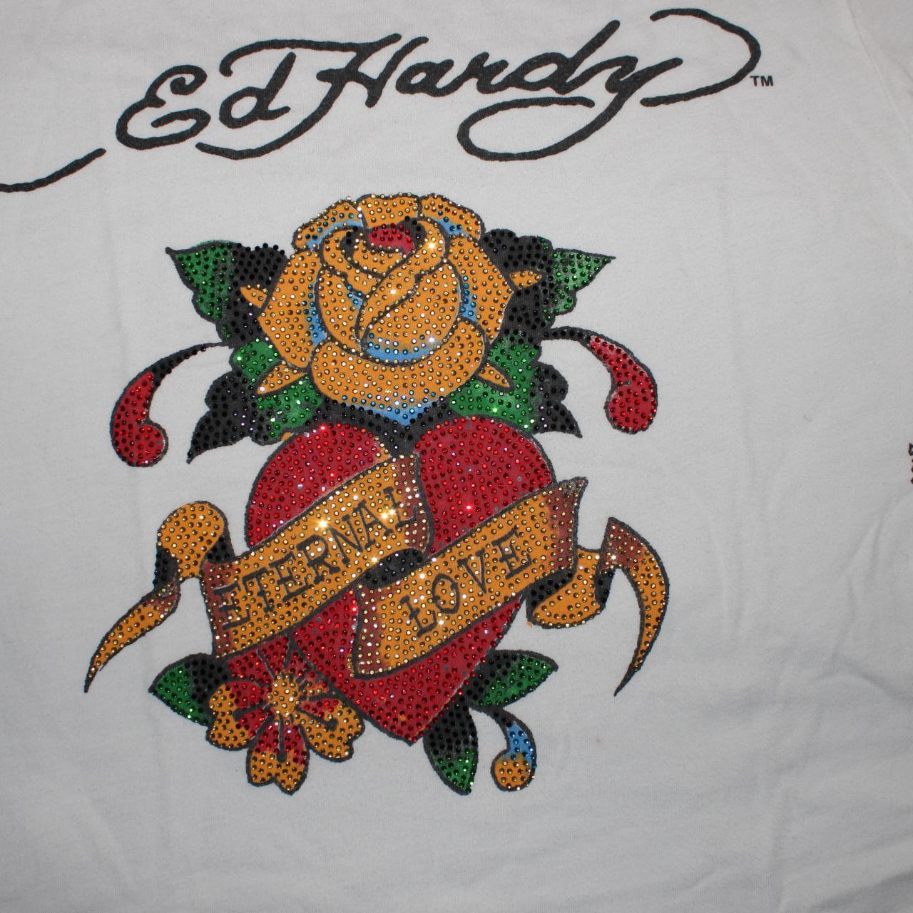 Ed Hardy Women's White and Red T-shirt | Depop