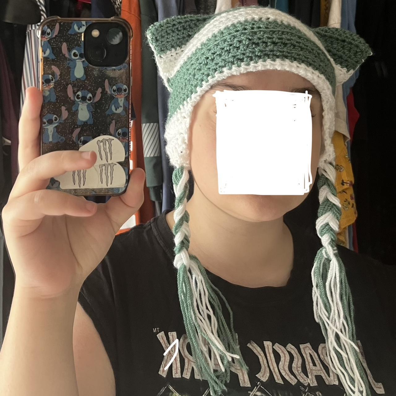 Crocheted Green and white cat Ushanka ! #crochet... - Depop