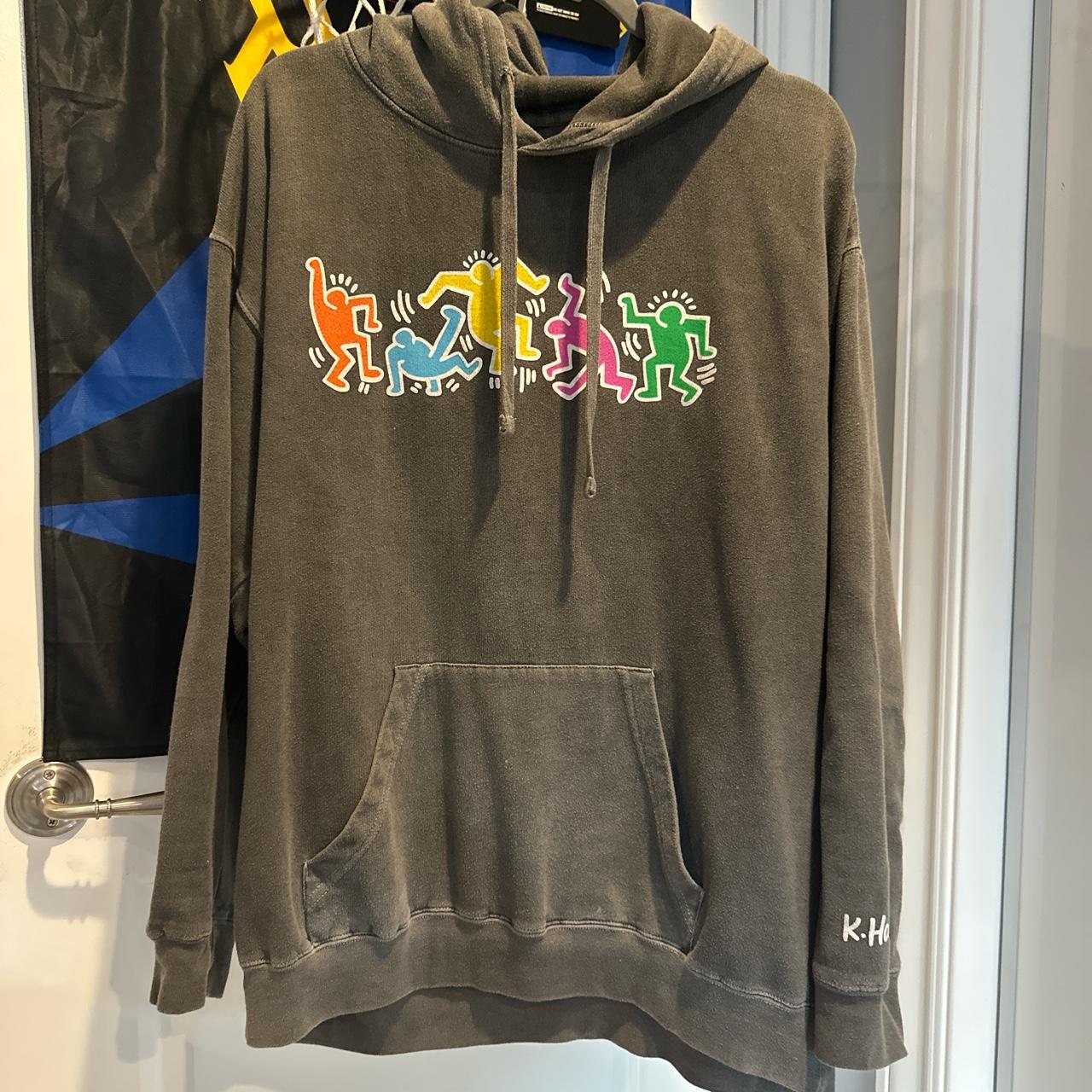 Keith Haring Large Hoodie, Dark Grey - Depop