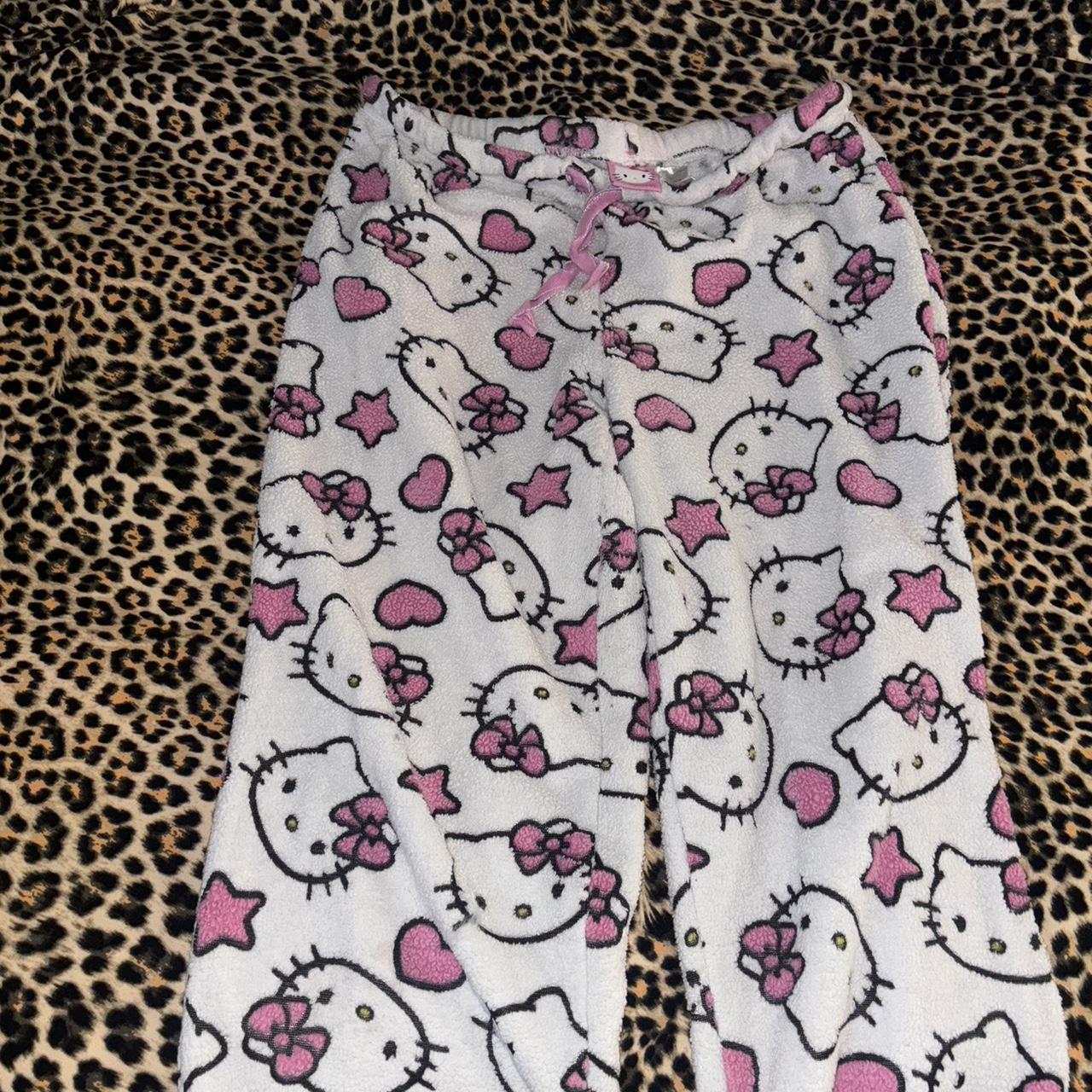 White and pink Hello Kitty pajamas with stars and... | Depop