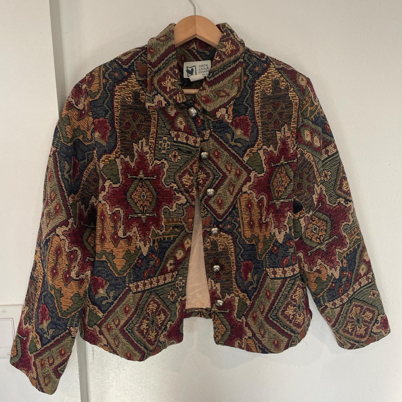 Vintage Carpet/Tapestry Jacket Every Stitch... | Depop