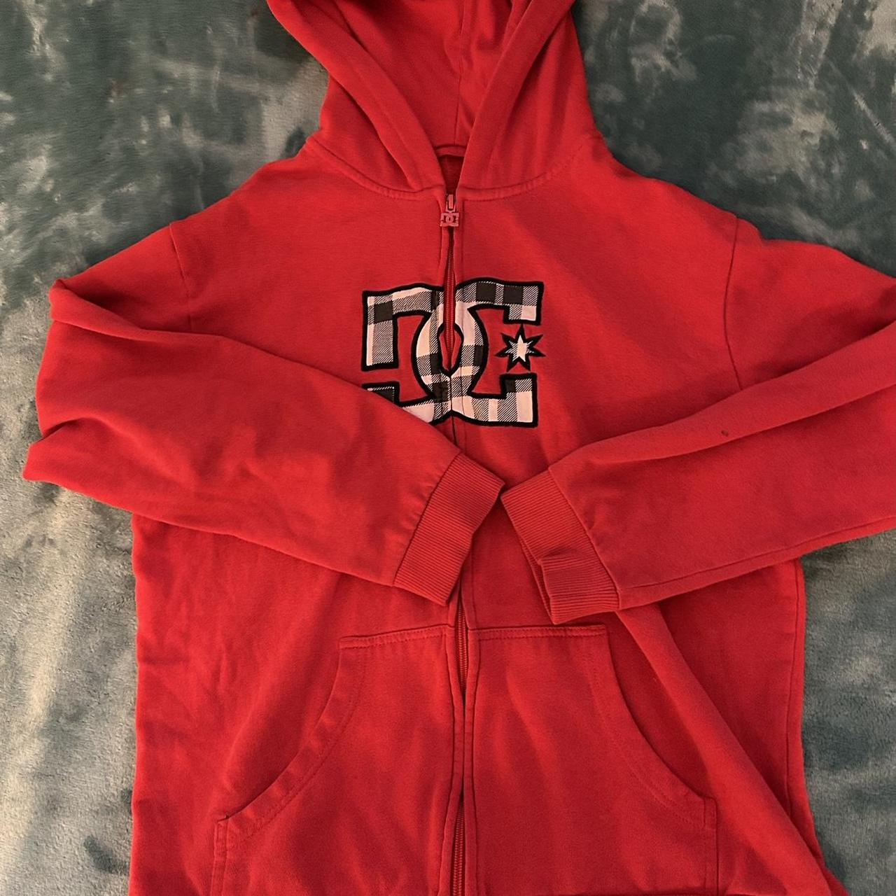 vintage y2k DC zip-up sweater! red sweater and plaid... - Depop