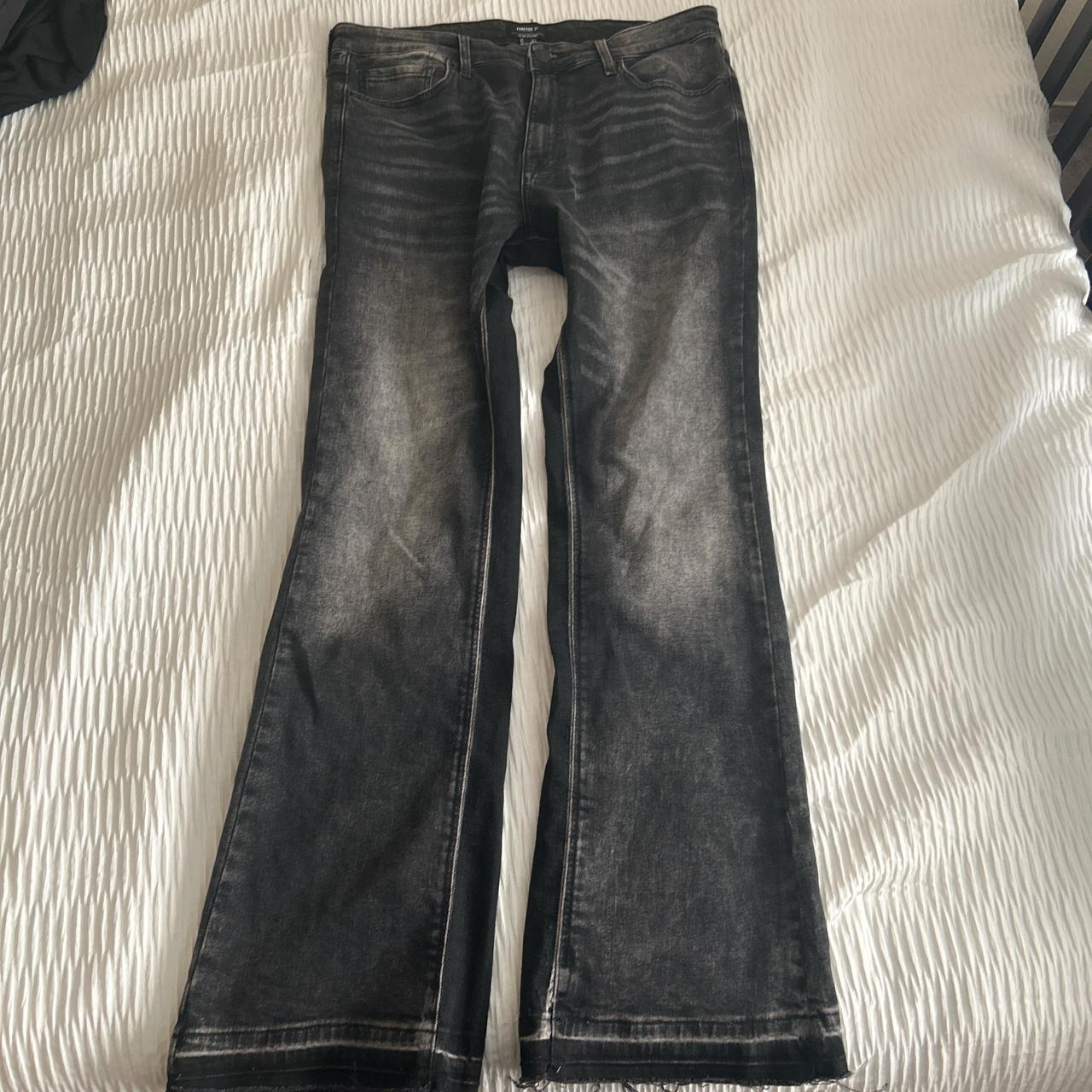 Black acid wash flare denim size 33 great quality - Depop