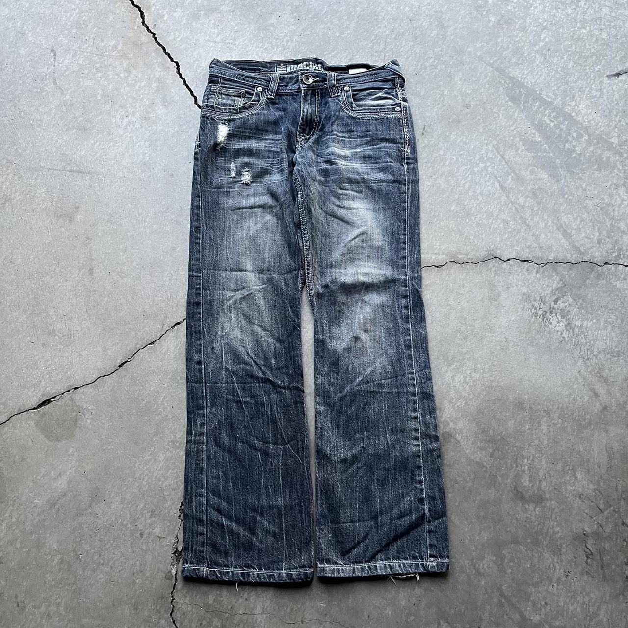 Vintage Y2K Machine Faded Grey Dark Denim Wash... - Depop