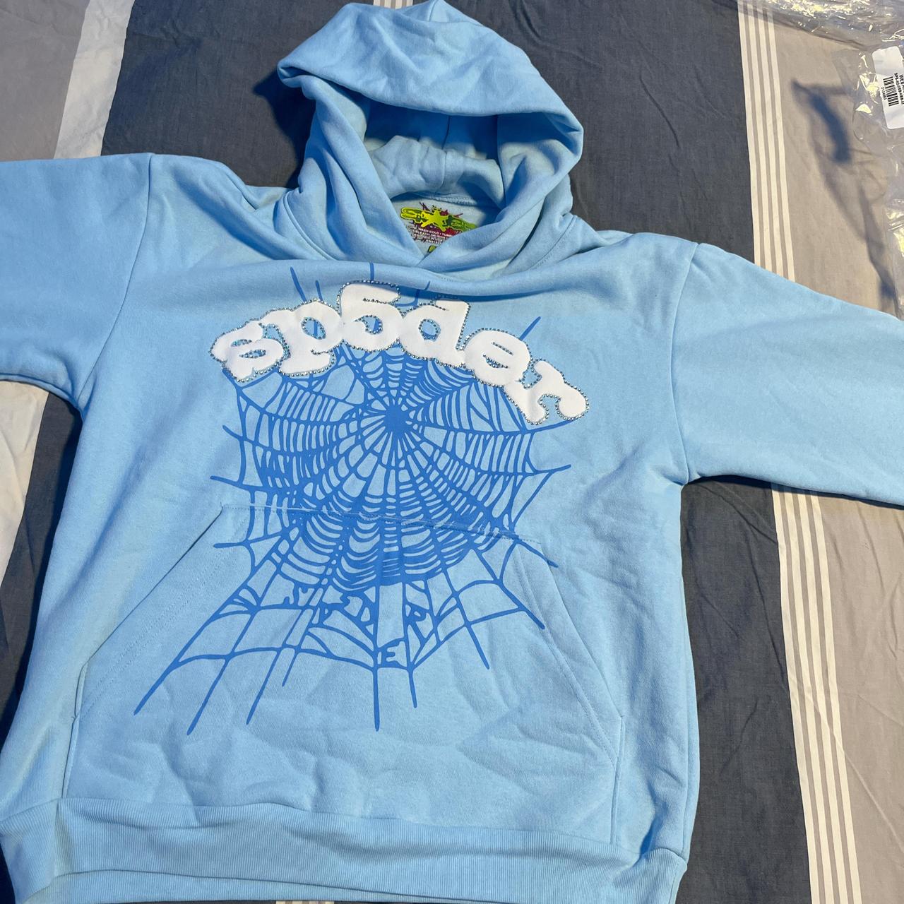 Baby blue Sp5der hoodie - Depop