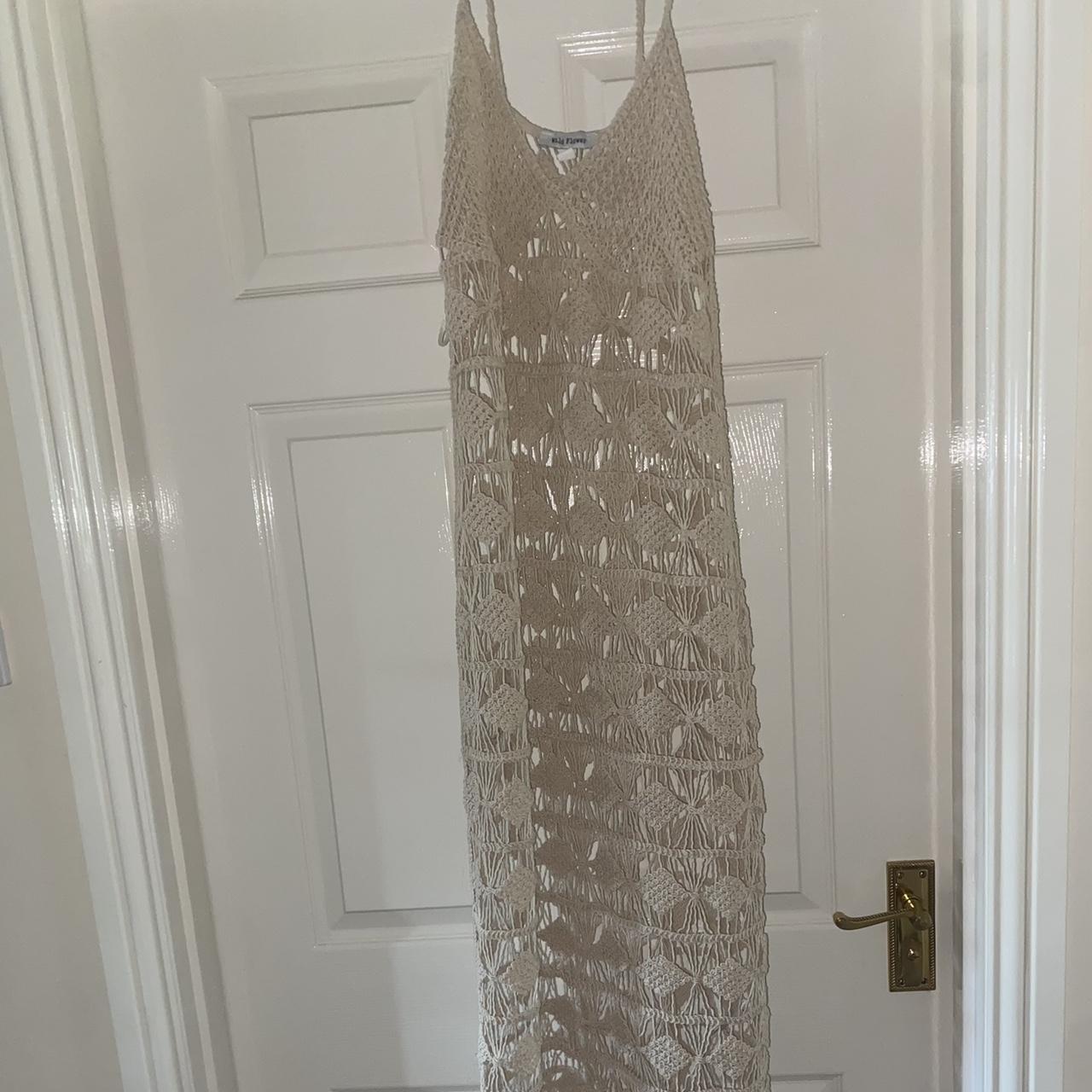 Tan crochet beach coverup, size small (fits 6 & 8).... - Depop