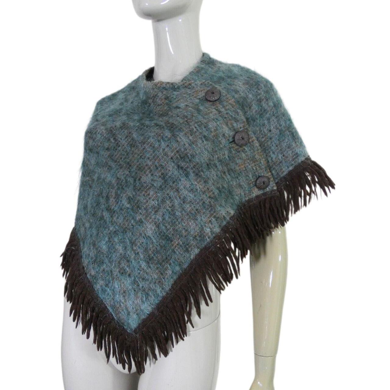 Green Brown Vintage Mohair Cape Wool Buttoned... - Depop