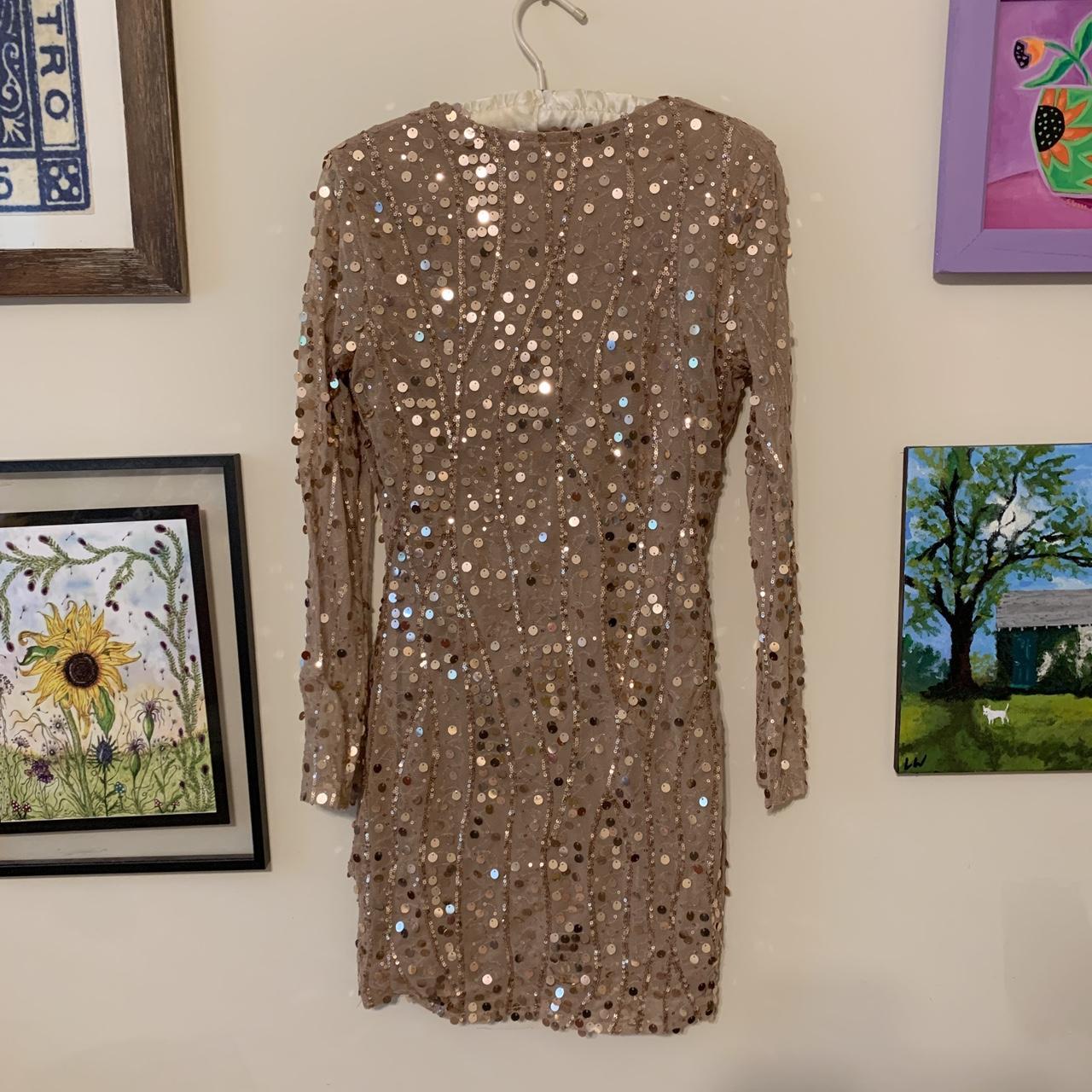 Gorgeous tan sequin dress. Sleeves are sheer, has... - Depop
