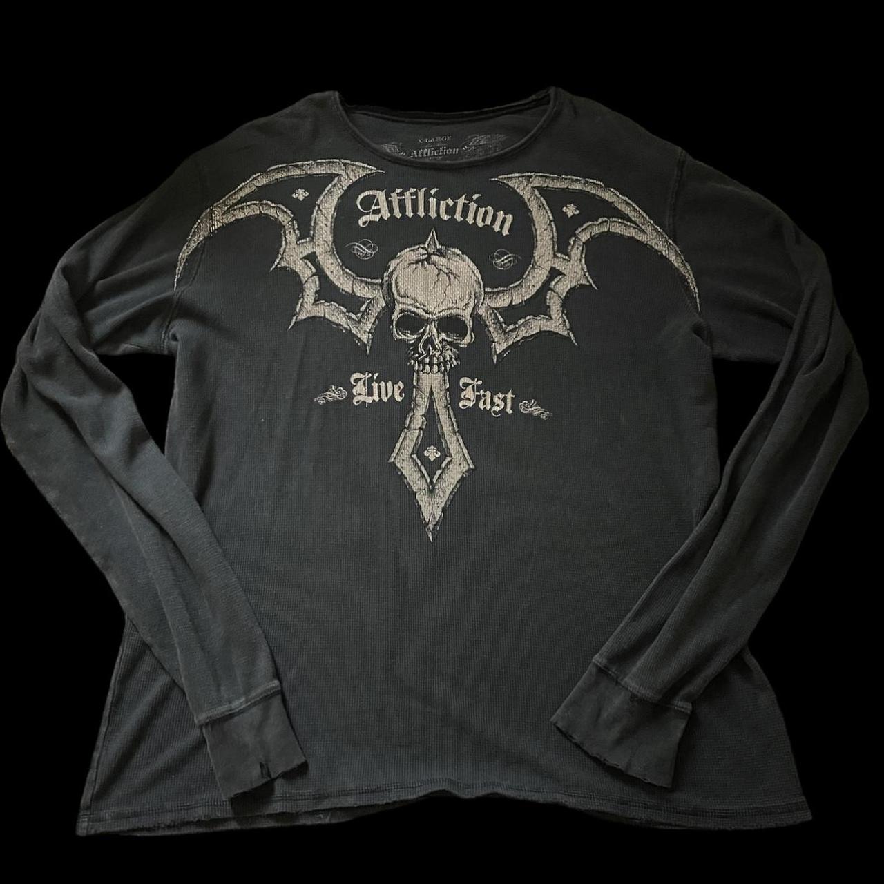 Affliction skull long sleeve In great condition... - Depop