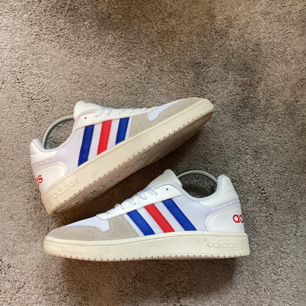 ADIDAS Hoops 2.0 Unisex Trainers White/Blue/Red Size... - Depop