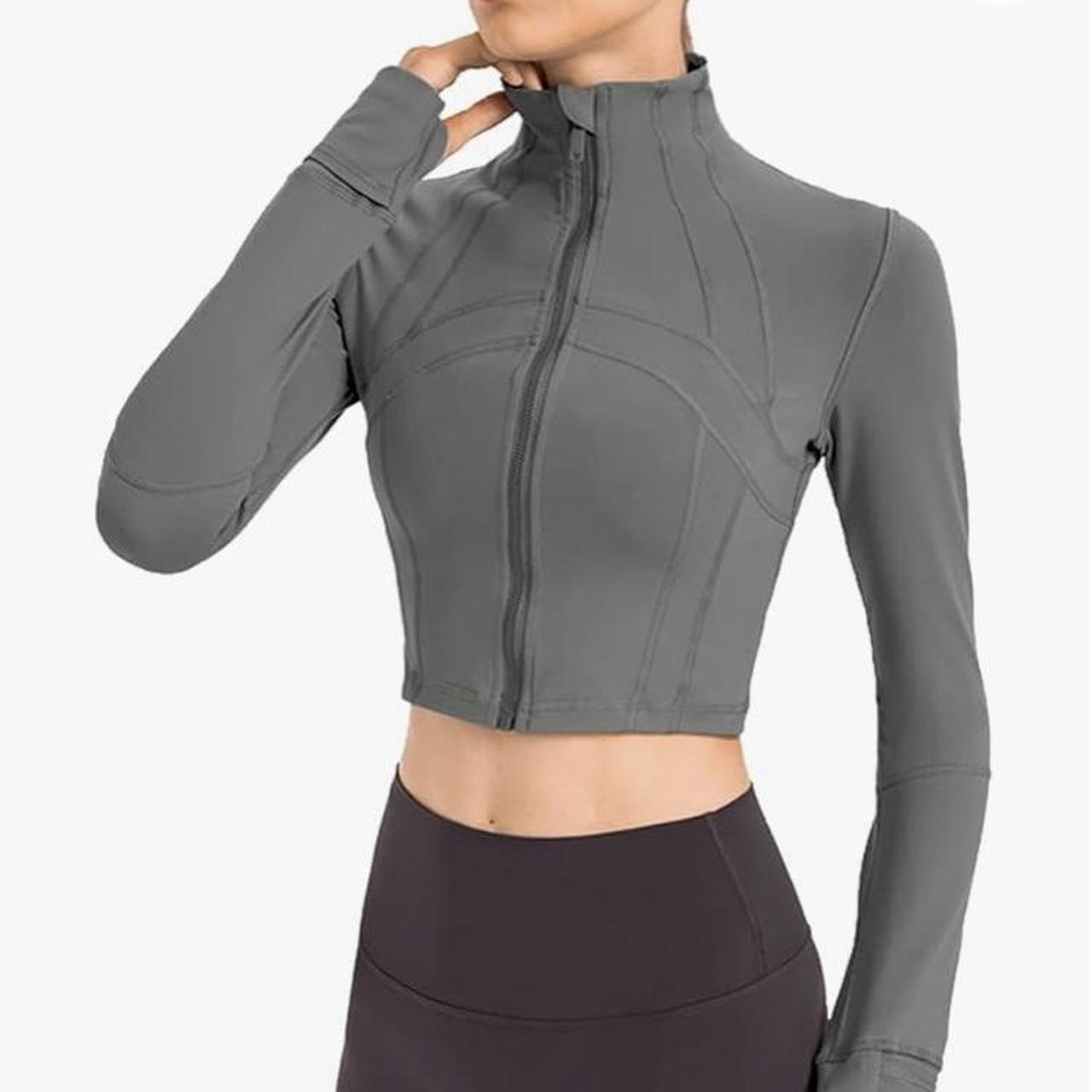 Amazon workout crop jacket in grey with thumb... - Depop