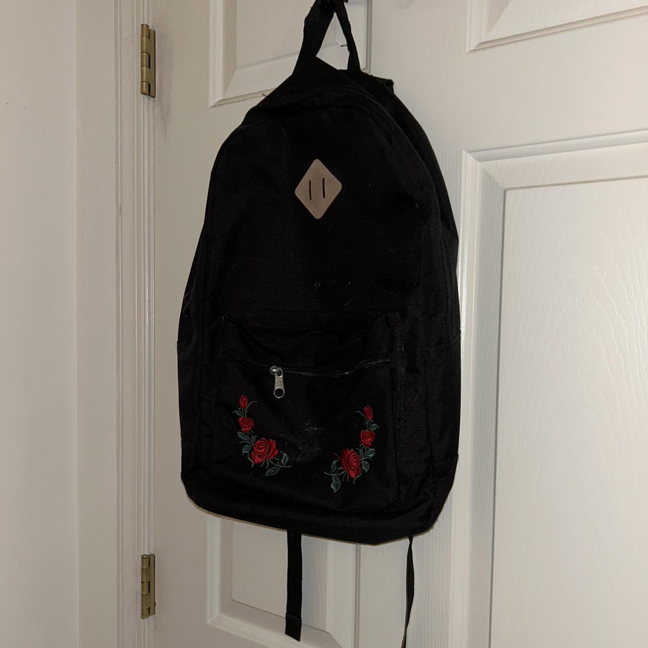 black backpack with roses 🌹 ~ minor flaws shown ~... - Depop