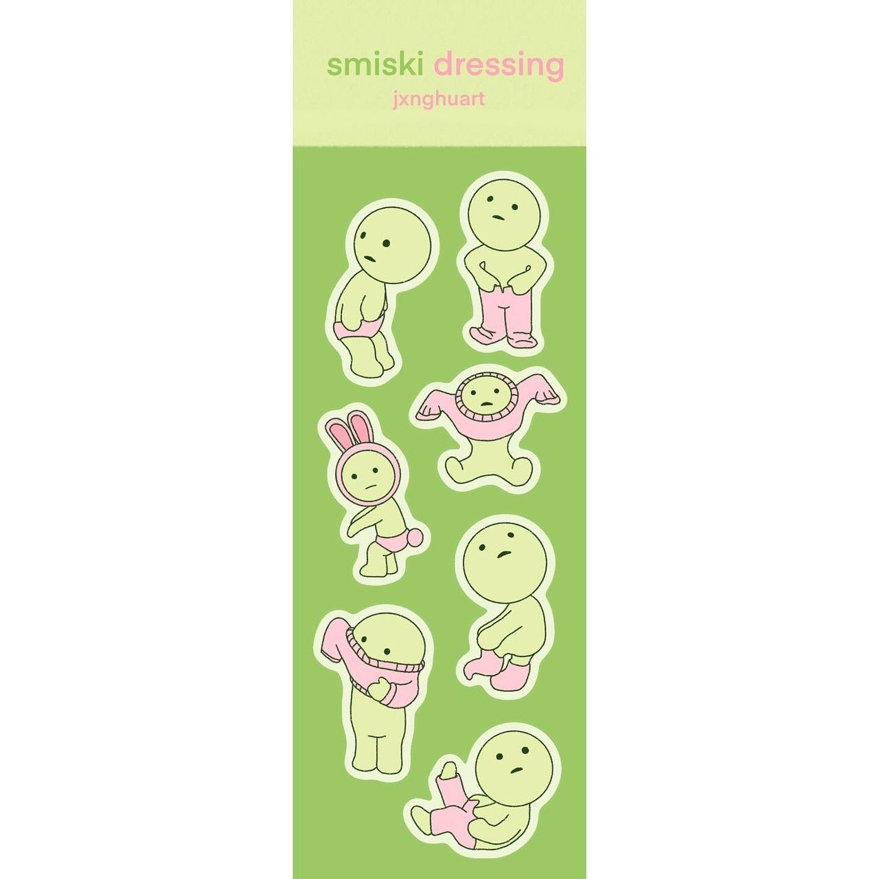 pink smiski dressing holographic vinyl sticker sheet... - Depop