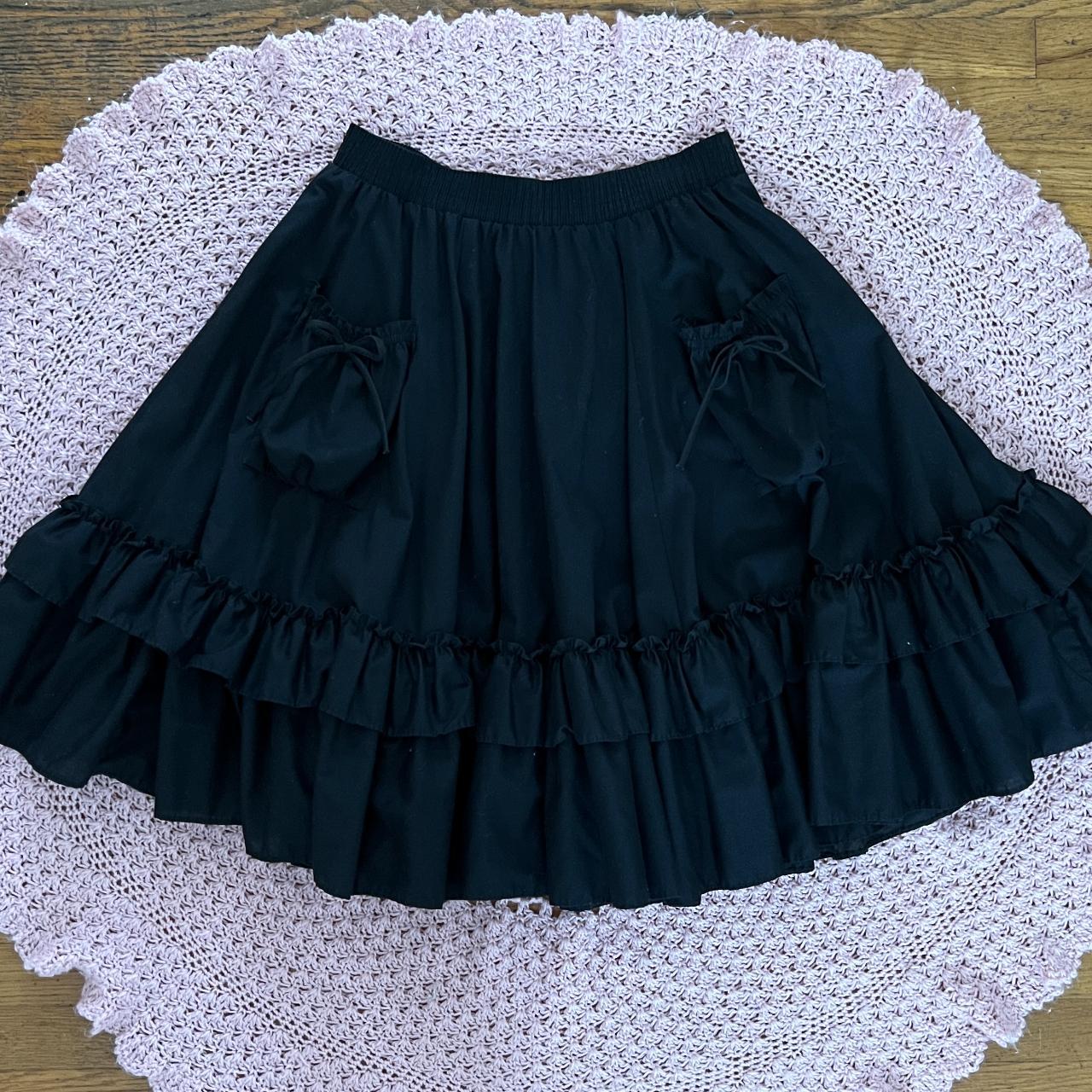 black vintage ruffle skirt with bow pockets fits... - Depop