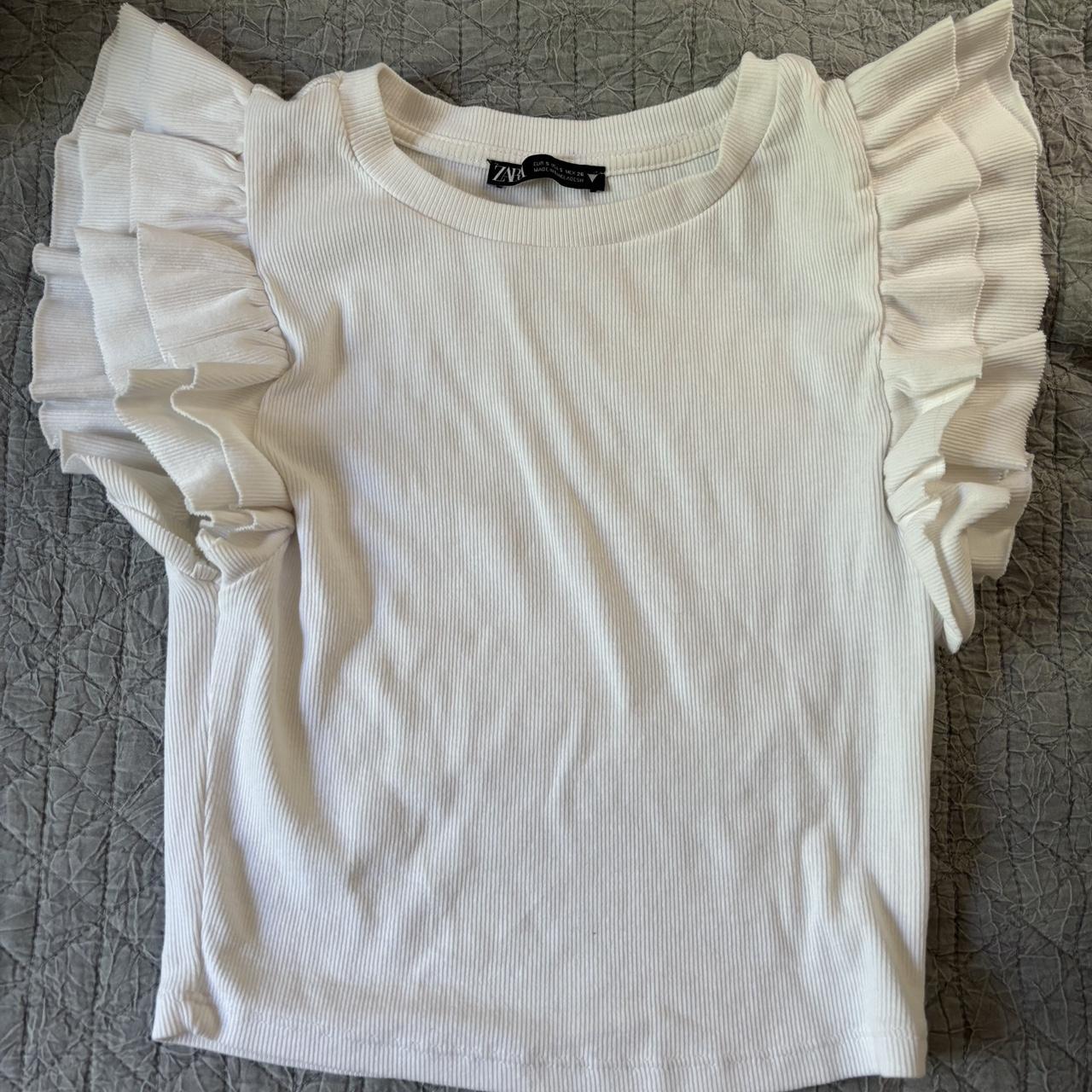 Zara white ruffle sleeve top. Size small - Depop