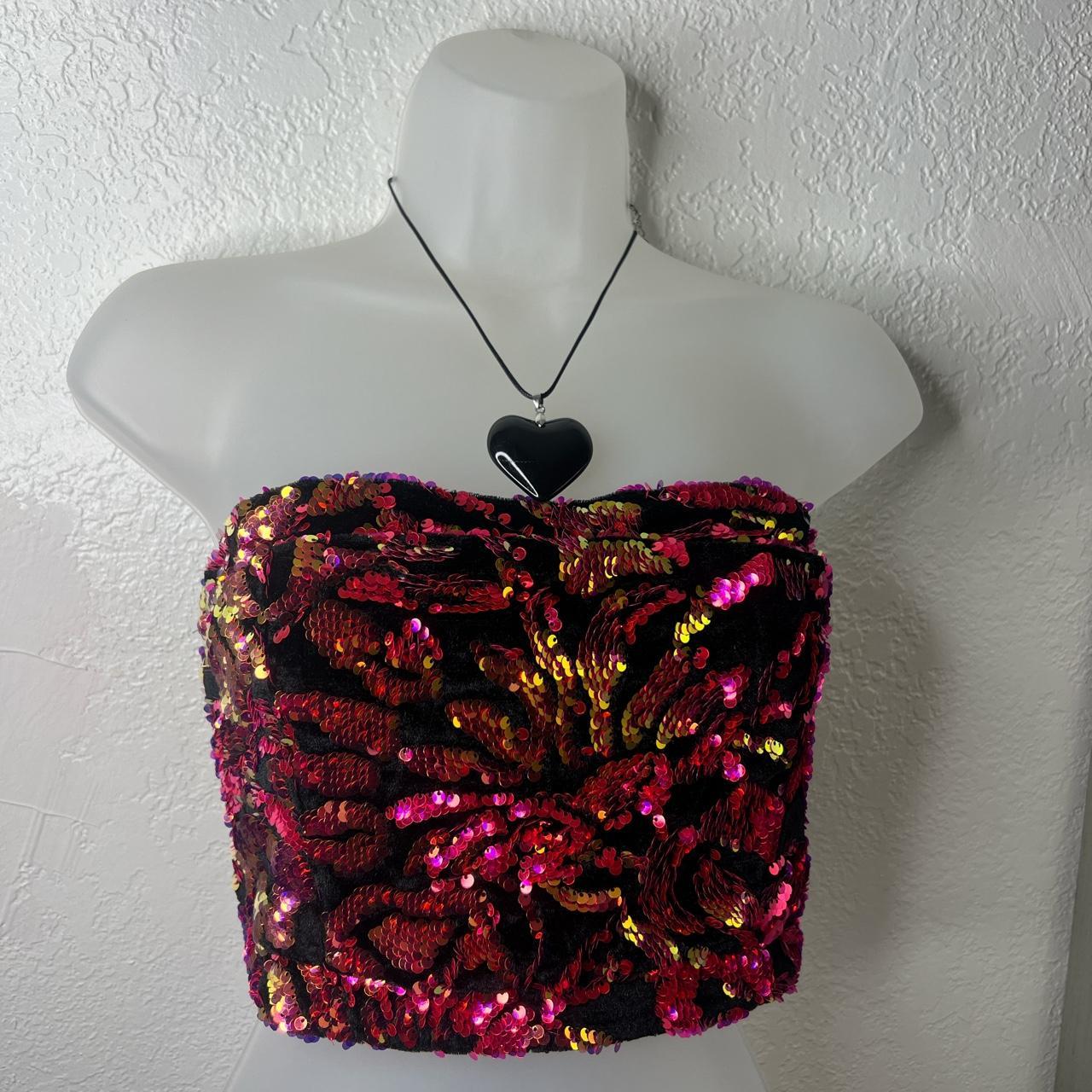 Y2K Glam Sequin Tube Top Labeled size large,... - Depop