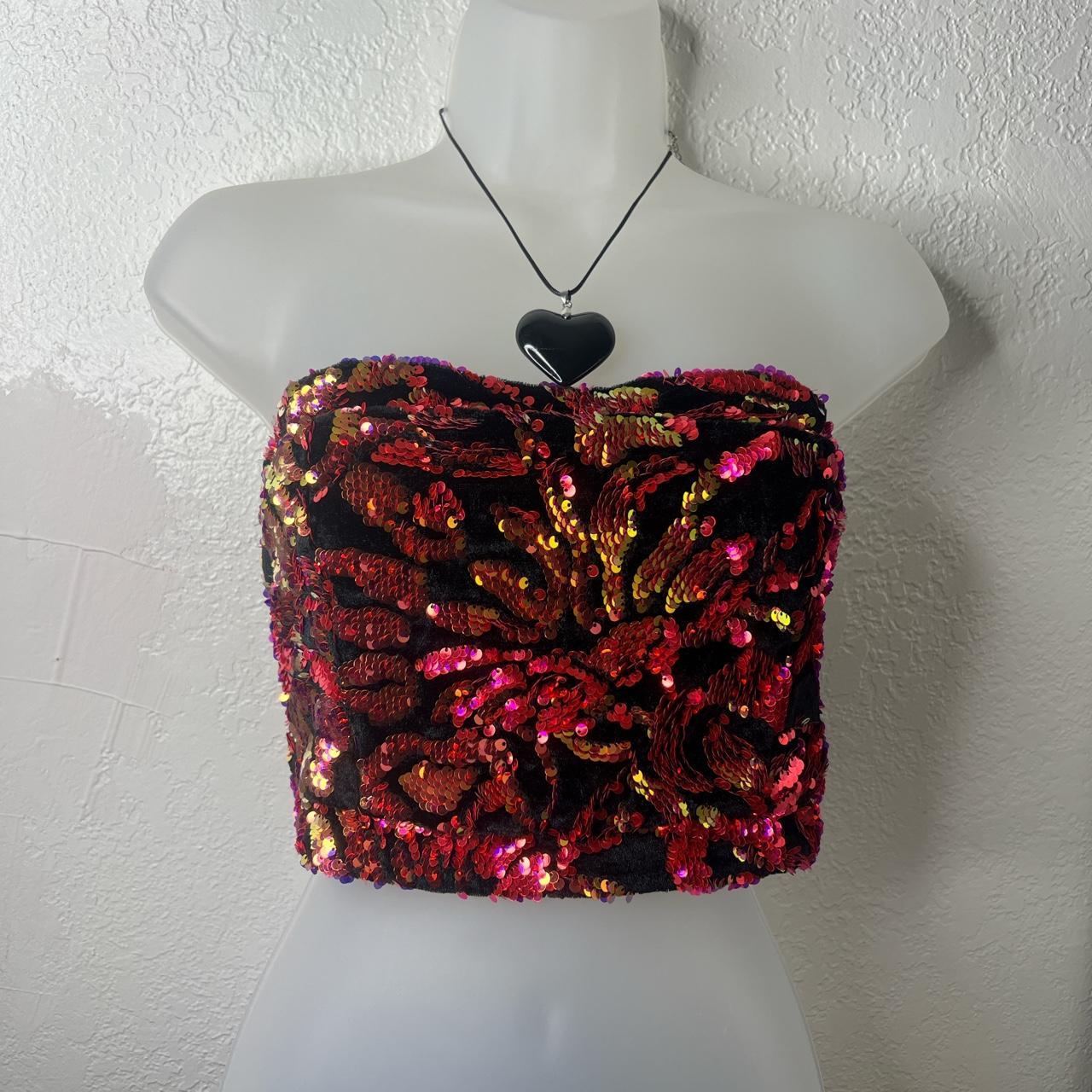Y2K Glam Sequin Tube Top Labeled size large,... - Depop