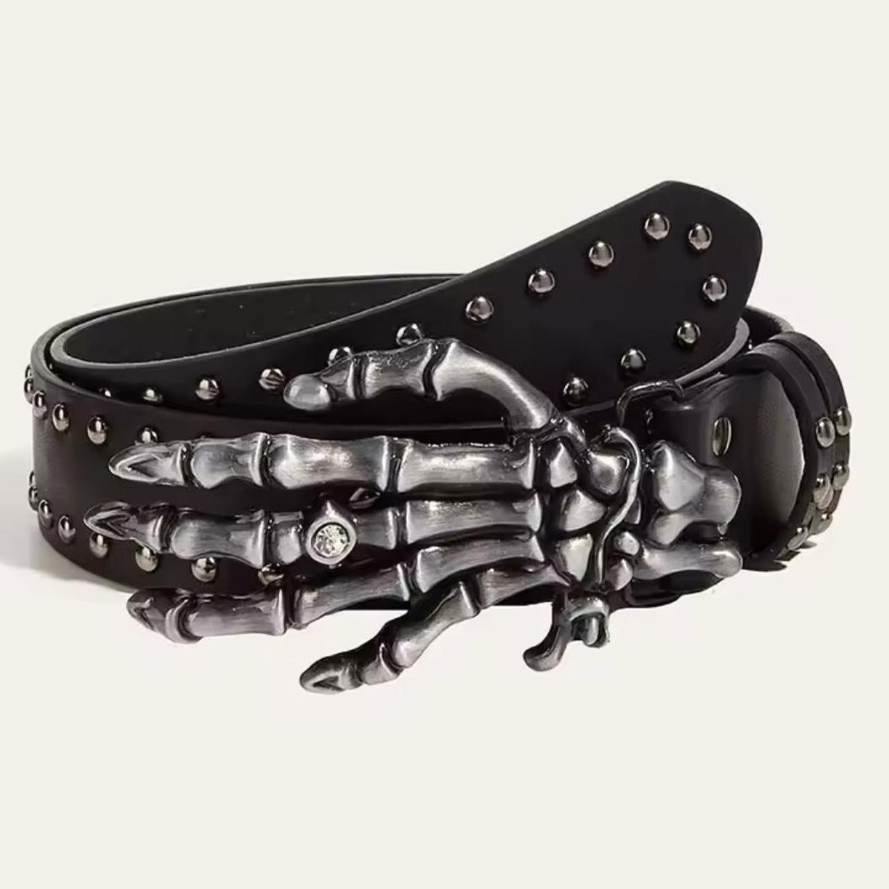 y2k 2000s chrome skeleton hand black and silver... | Depop