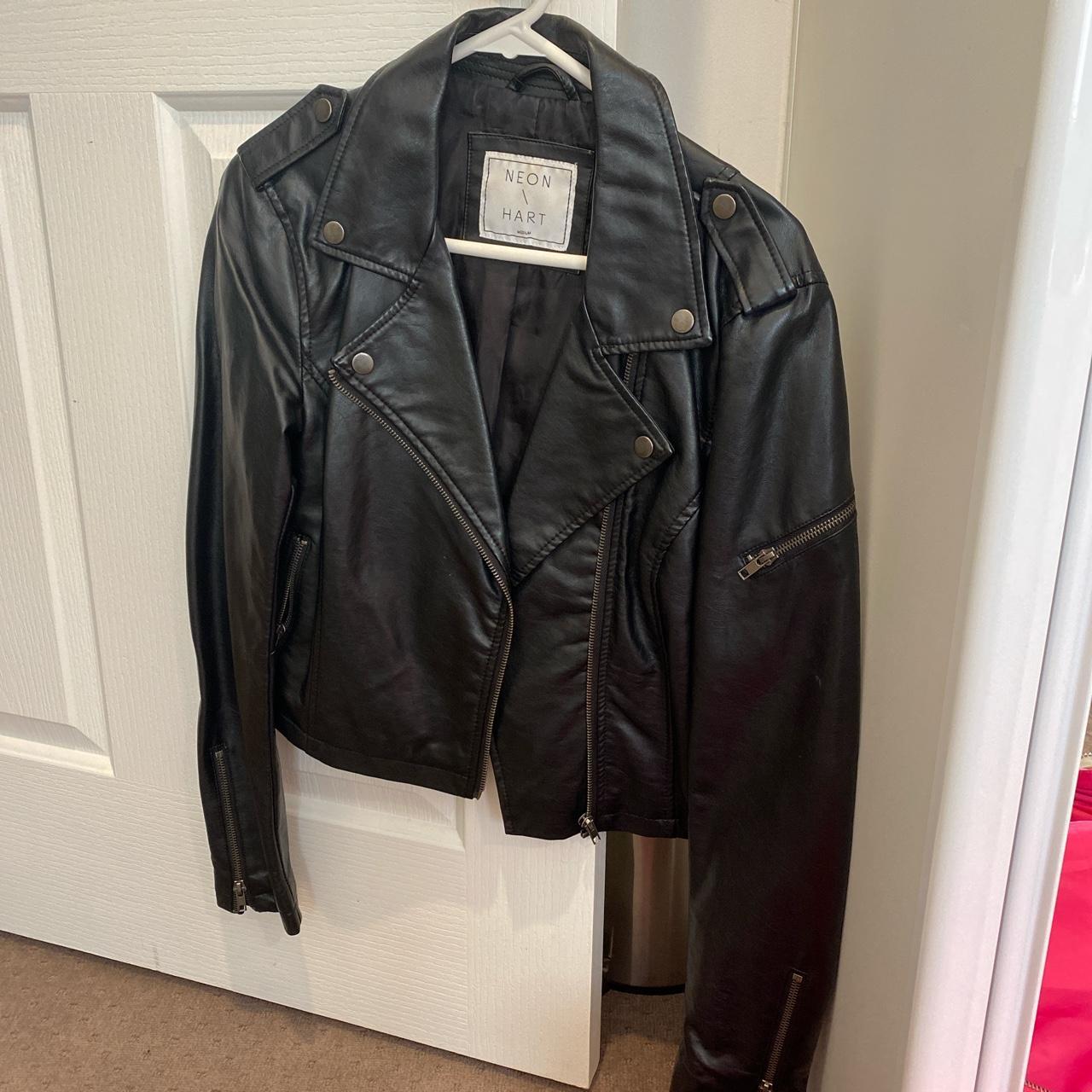 Neon Heart leather jacket Good condition - Depop