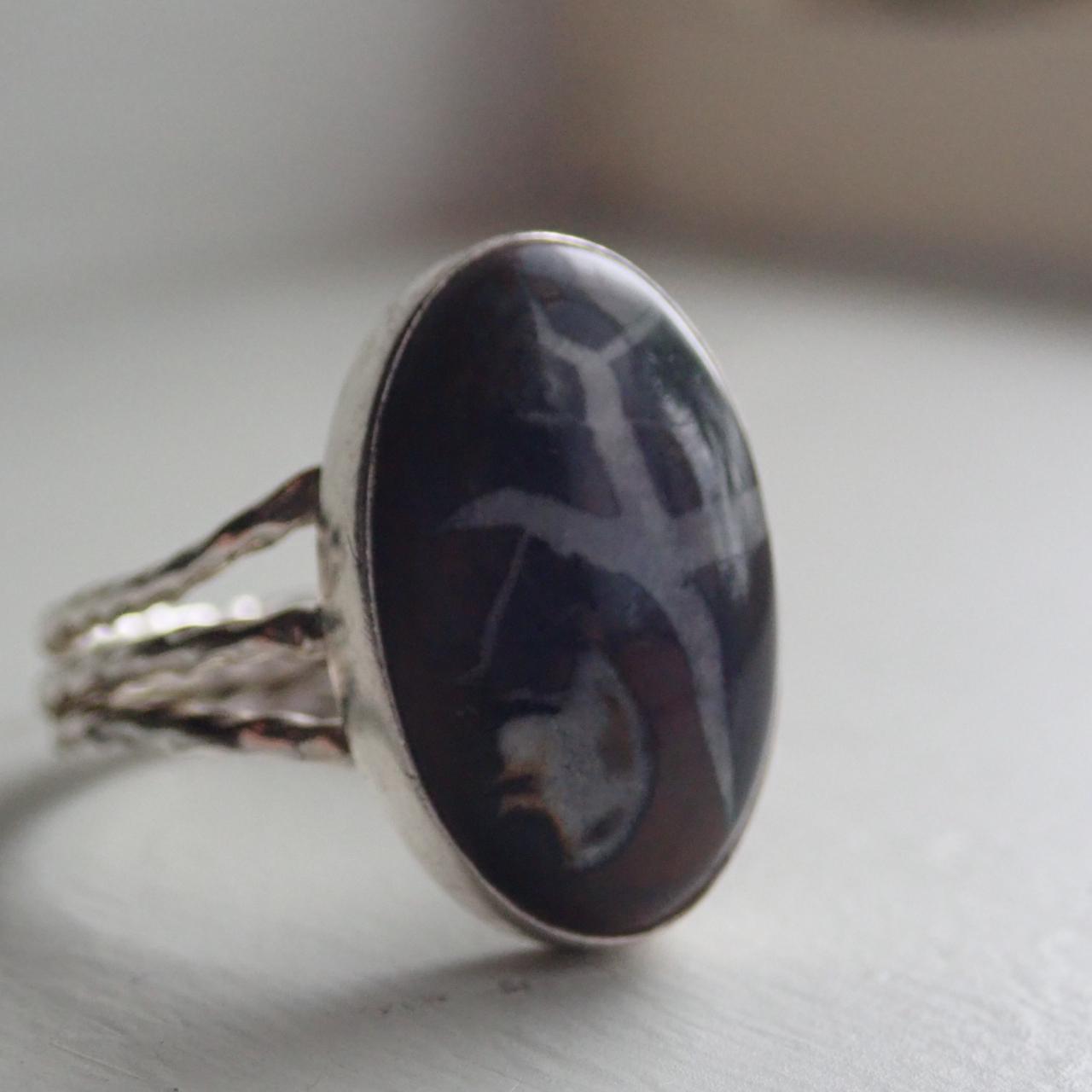 Septarian Sterling Silver Ring Size T Bezel... | Depop