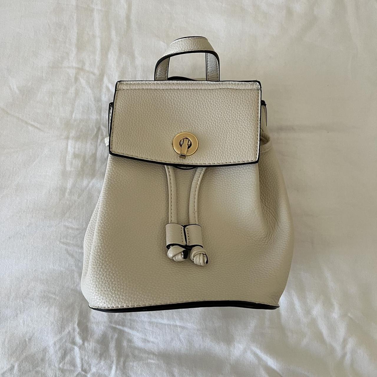 cream backpack bag -gold detailing -adjustable straps - Depop