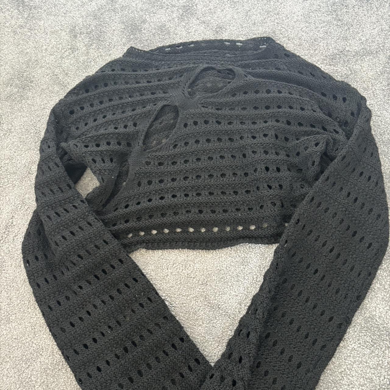 shein cropped net knit top black - Depop