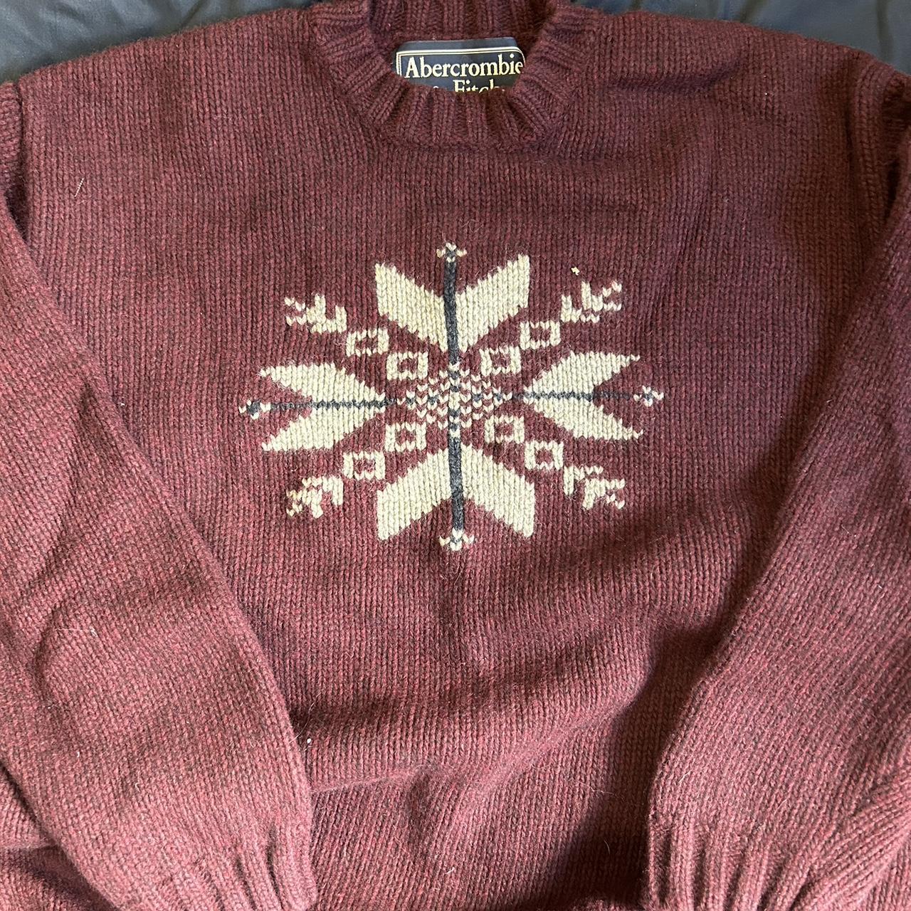 vintage Burgundy knit Abercrombie and Fitch sweater!... - Depop