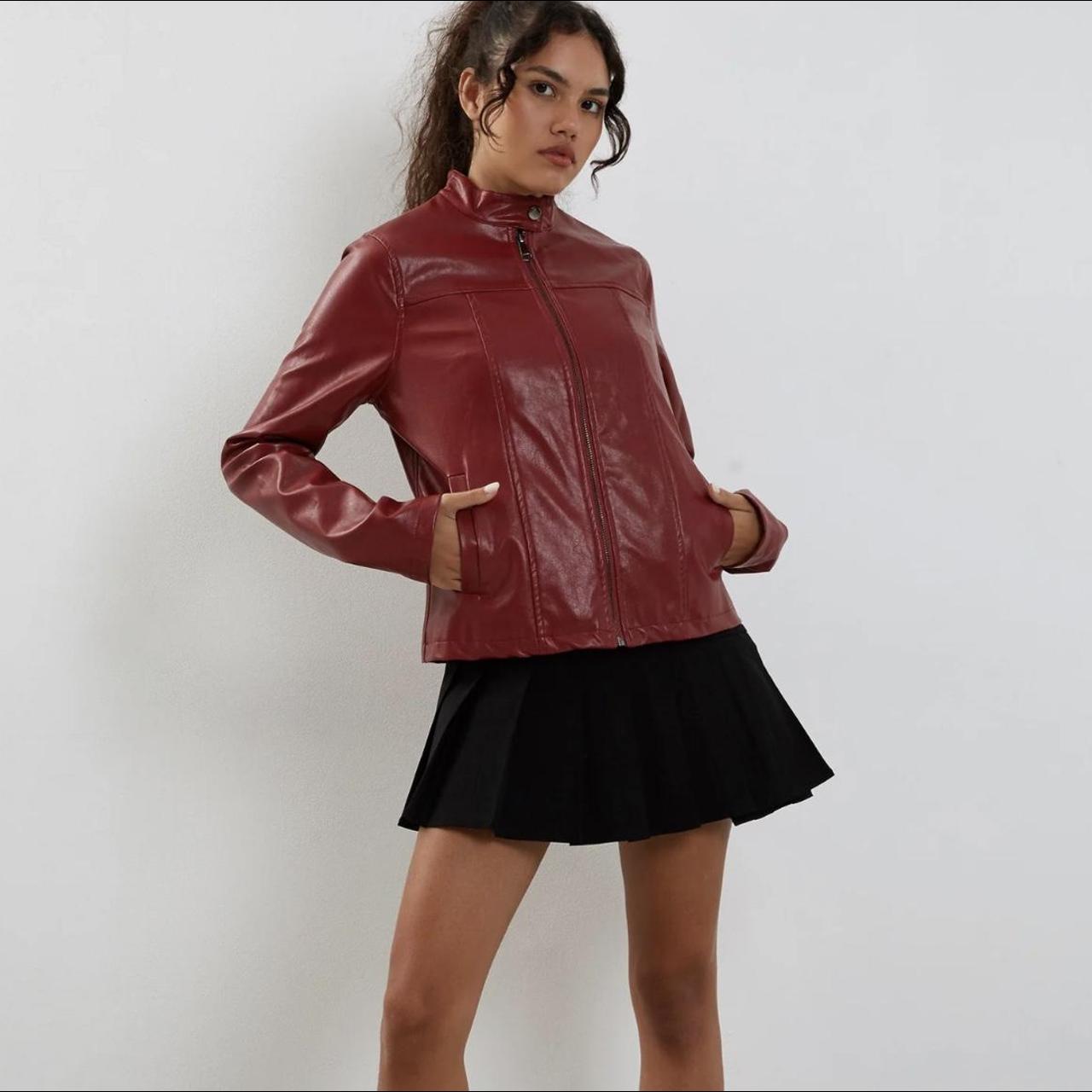 MOTEL ROCKS DARK RED LEATHER JACKET size M... - Depop