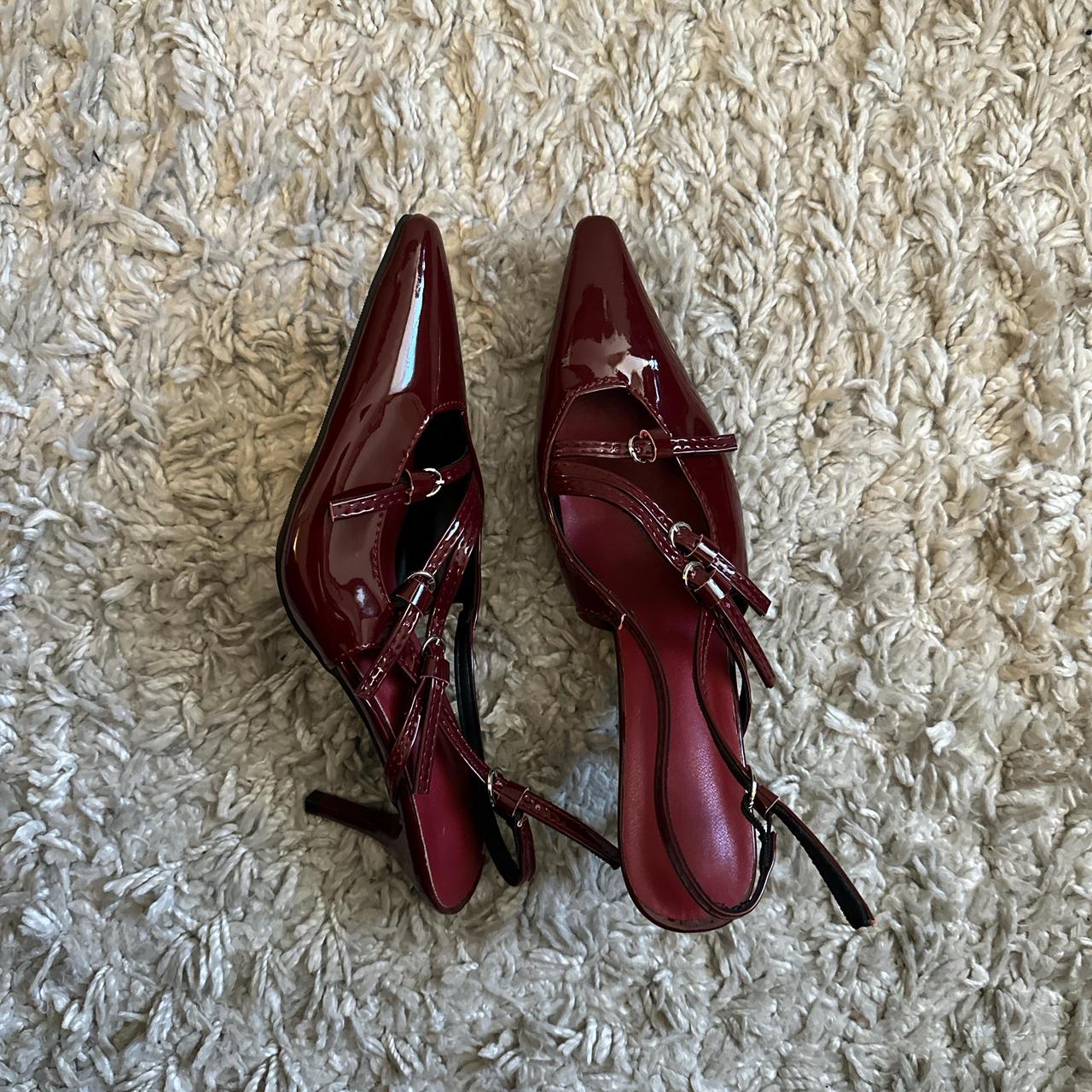 Burgundy patent kitten heels Size 40 but best fit... - Depop