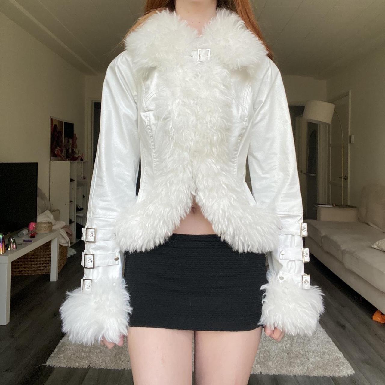 dollskill white fur coat with buckles brand:... - Depop