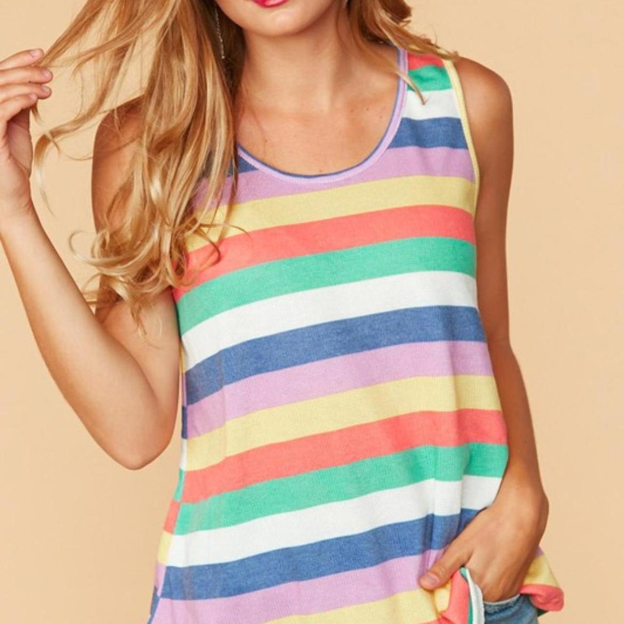 Striped Pastel Tank Top Brand new in boutique... - Depop
