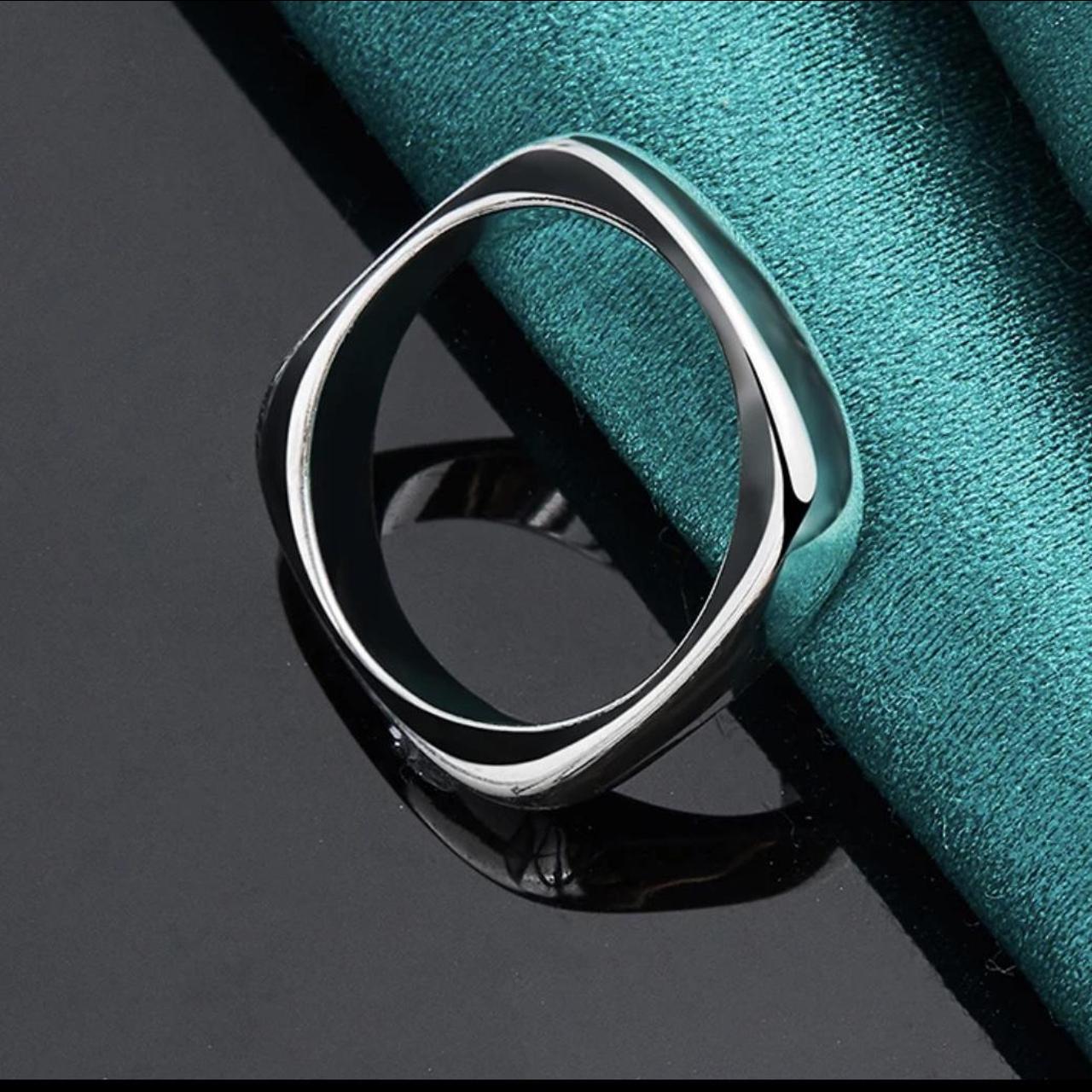 925 Sterling Silver Smooth Square Ring For Women Men... - Depop